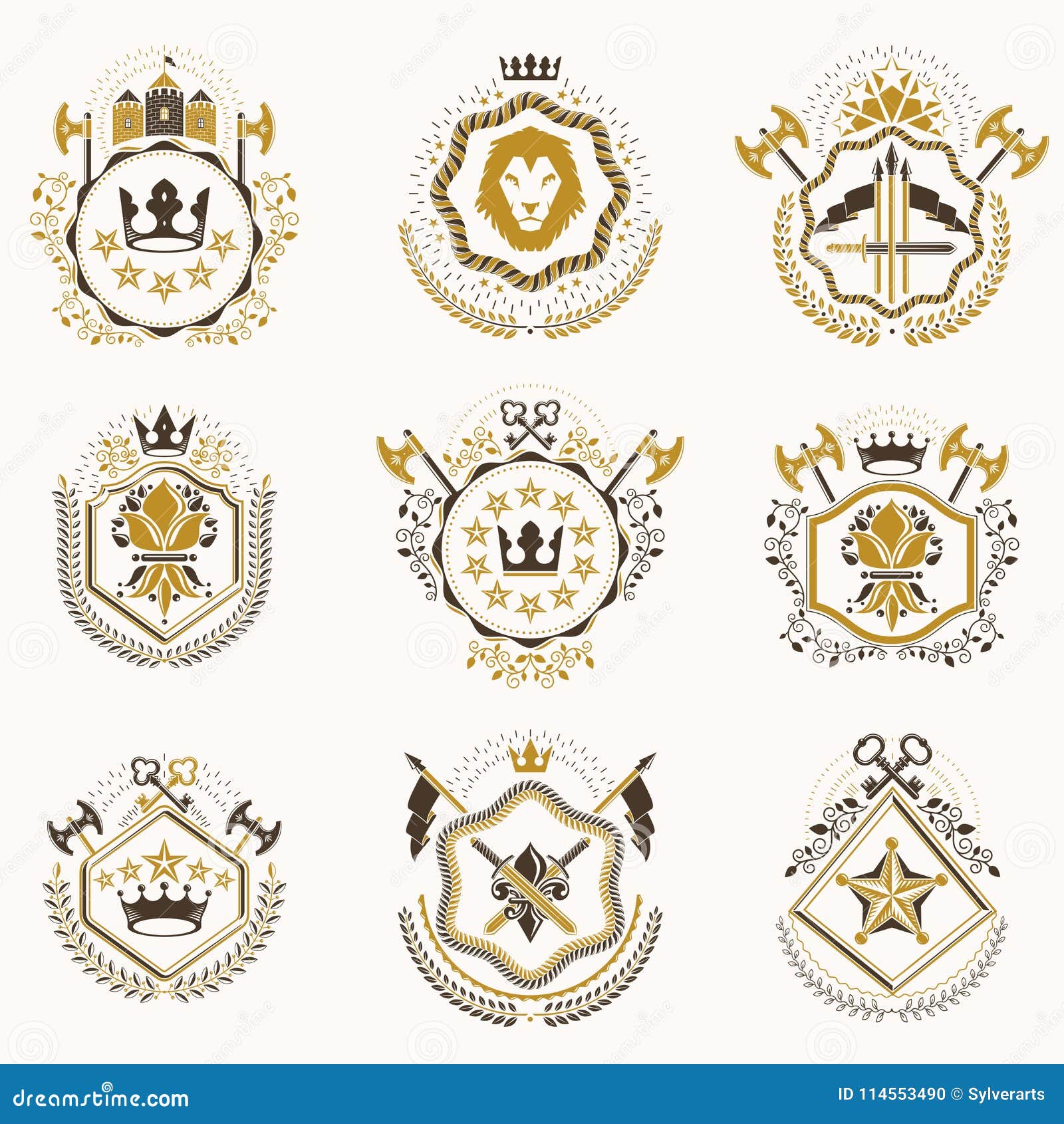 Set of Vector Vintage Emblems Created with Decorative Elements L Stock ...