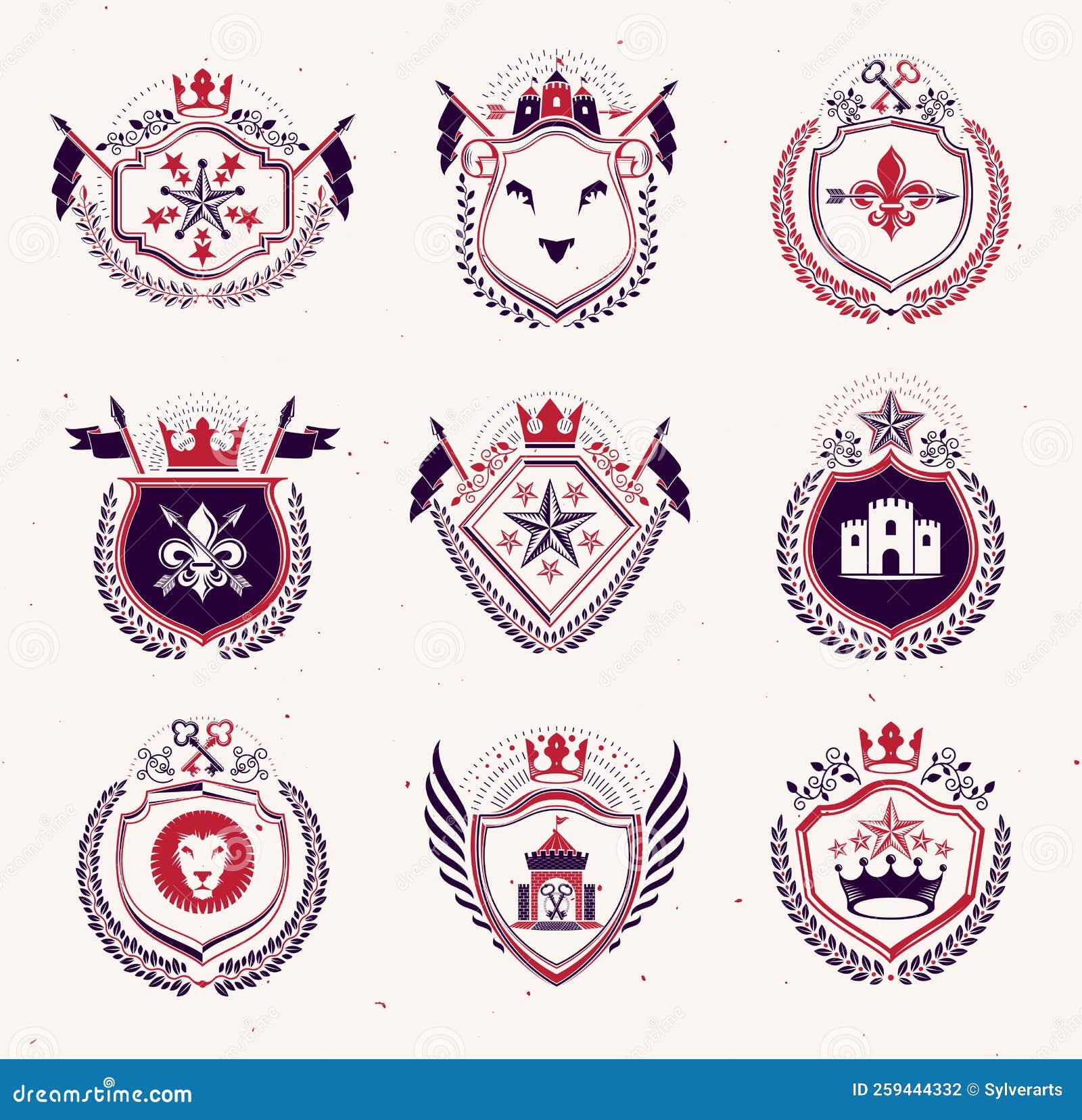 Set of Vector Vintage Emblems Created with Decorative Elements Like ...