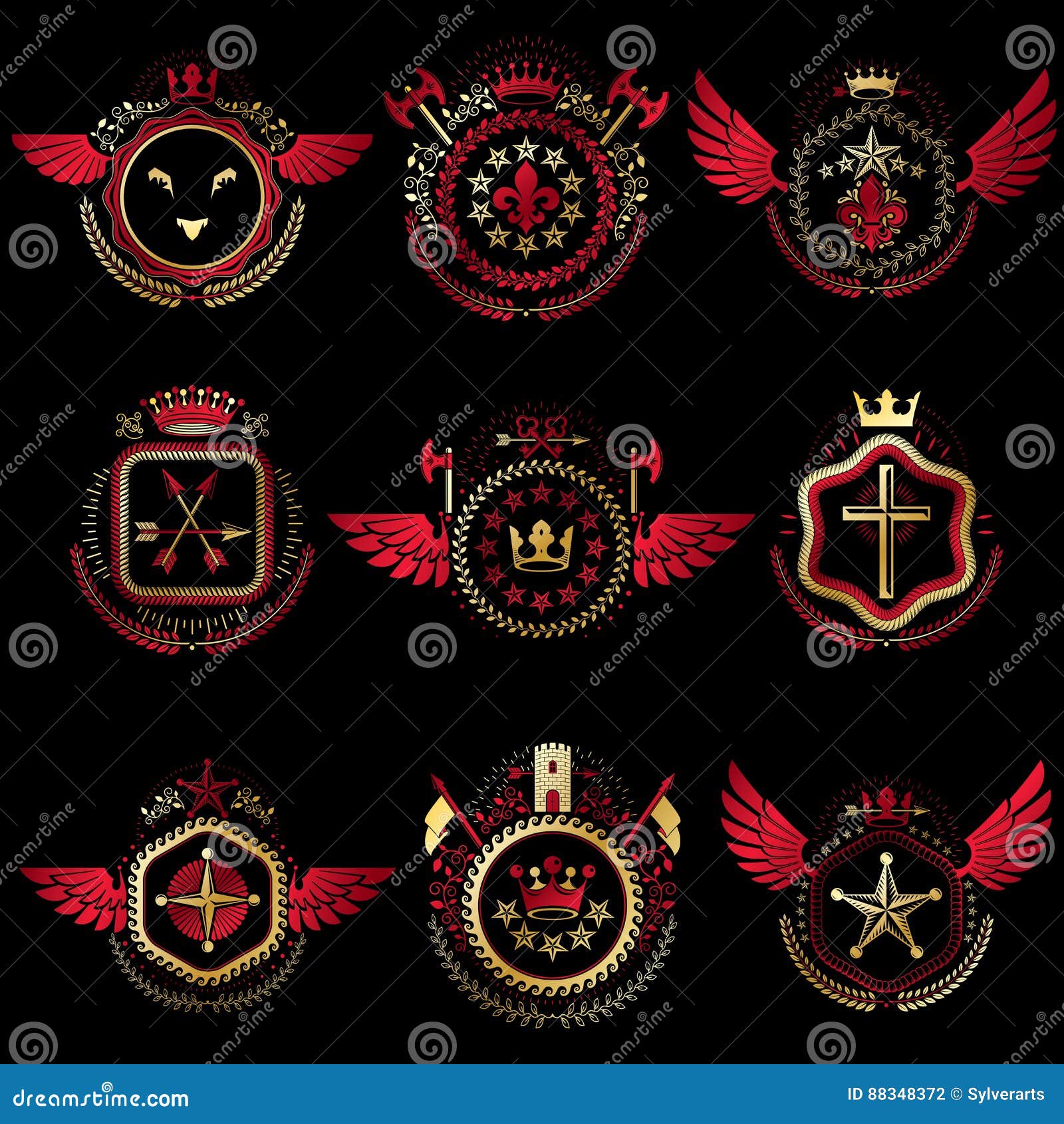 Set of Vector Vintage Emblems Created with Decorative Elements Stock ...