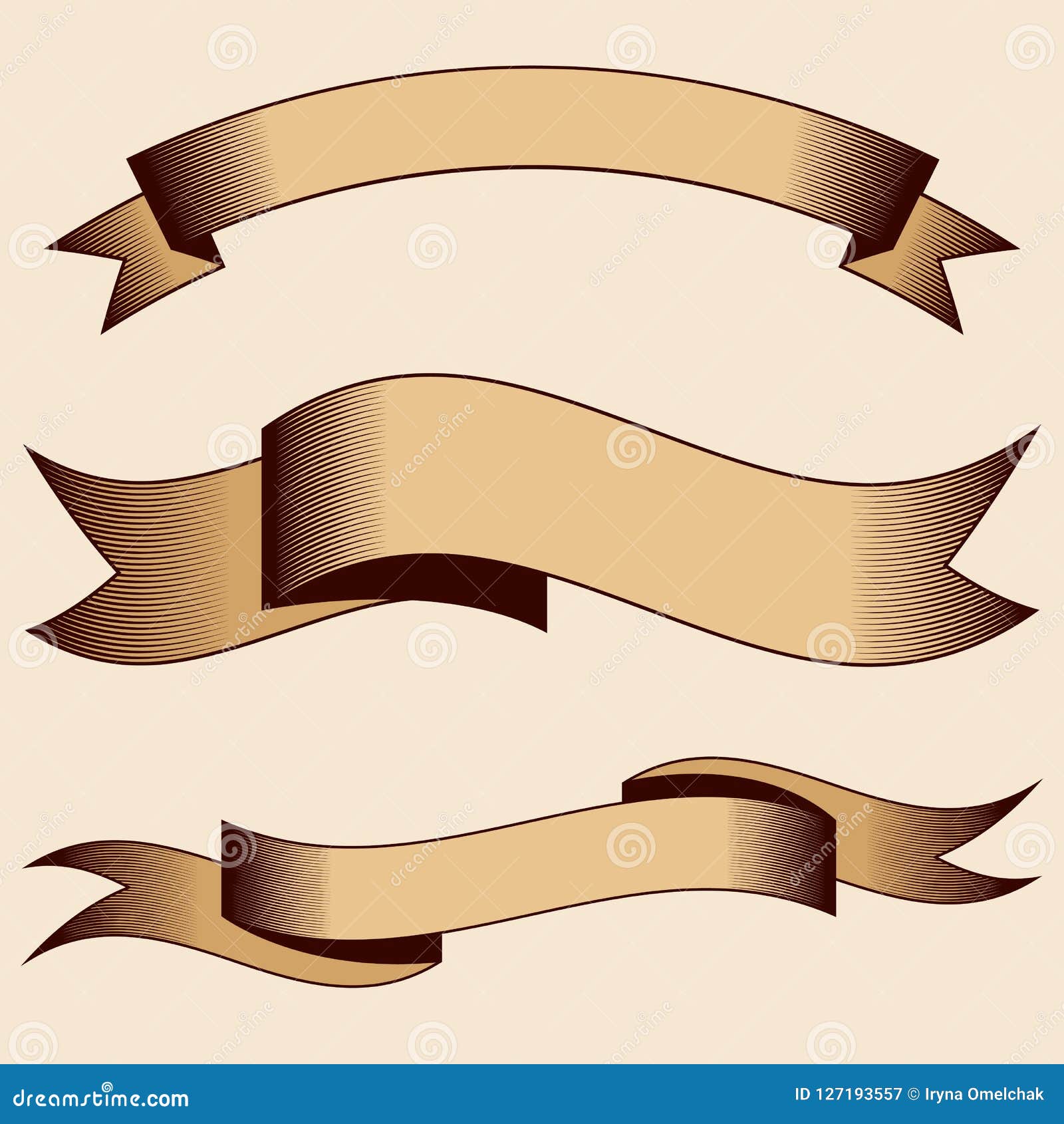 Set of Vector Vintage Ribbons with Hatching. Engraving Style Stock ...