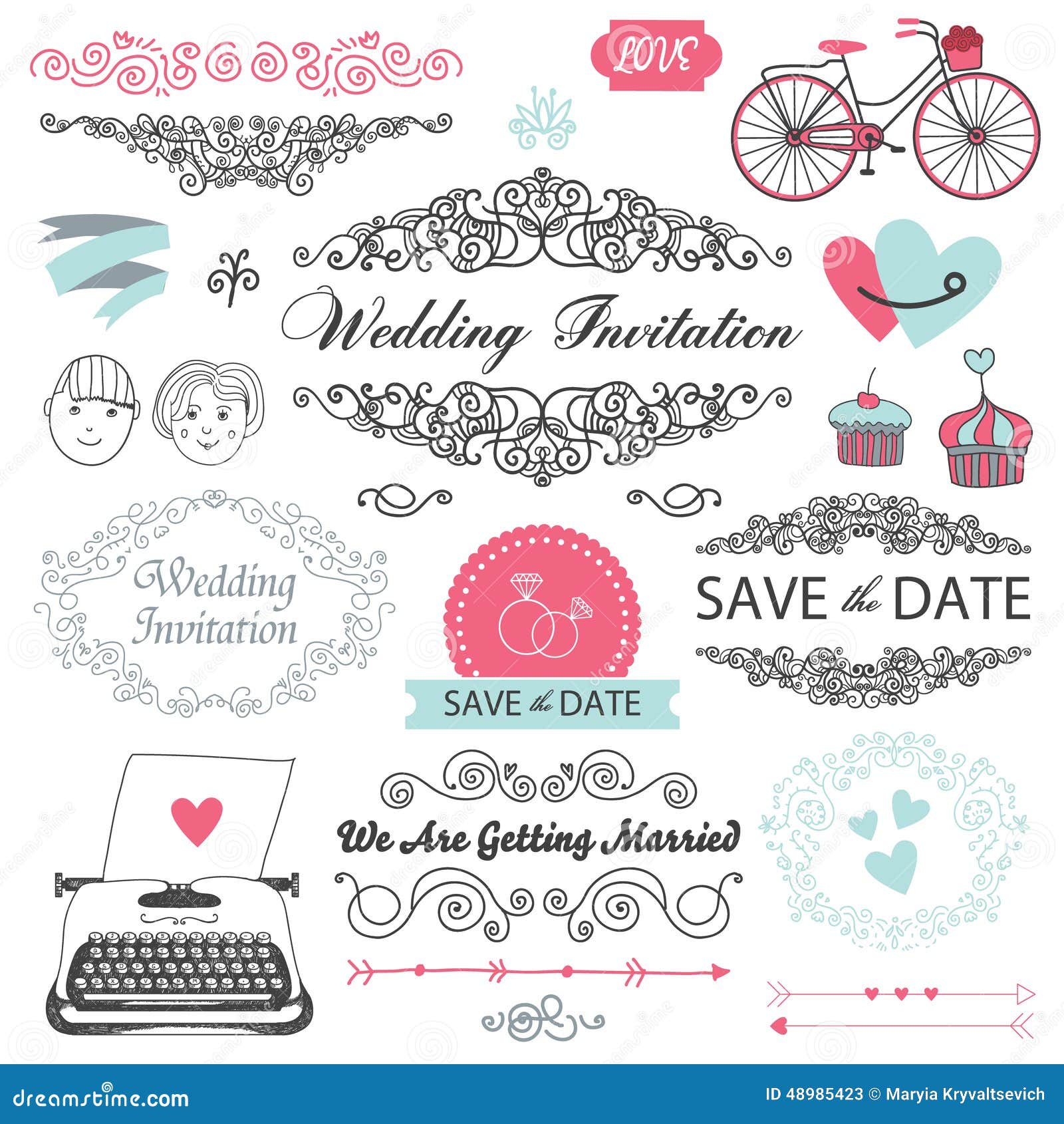 Set of Vector Vintage Wedding Invitation Design Stock Vector ...