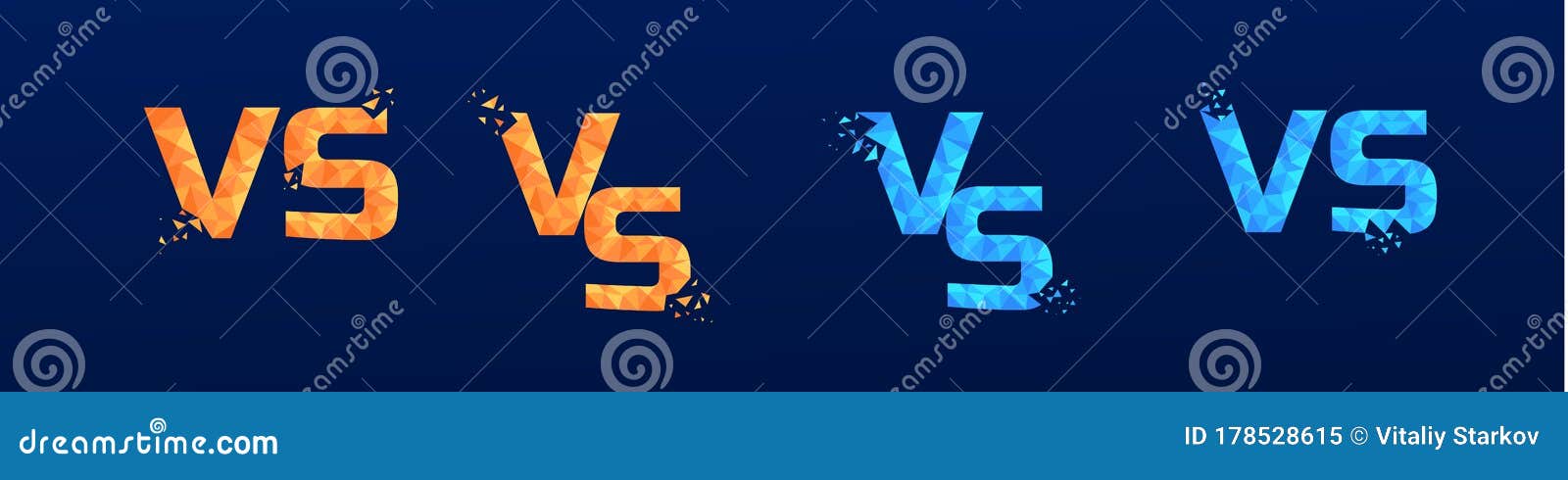 Set of Vector VS Orange and Blue Glittering Symbol on Black Polygonal ...