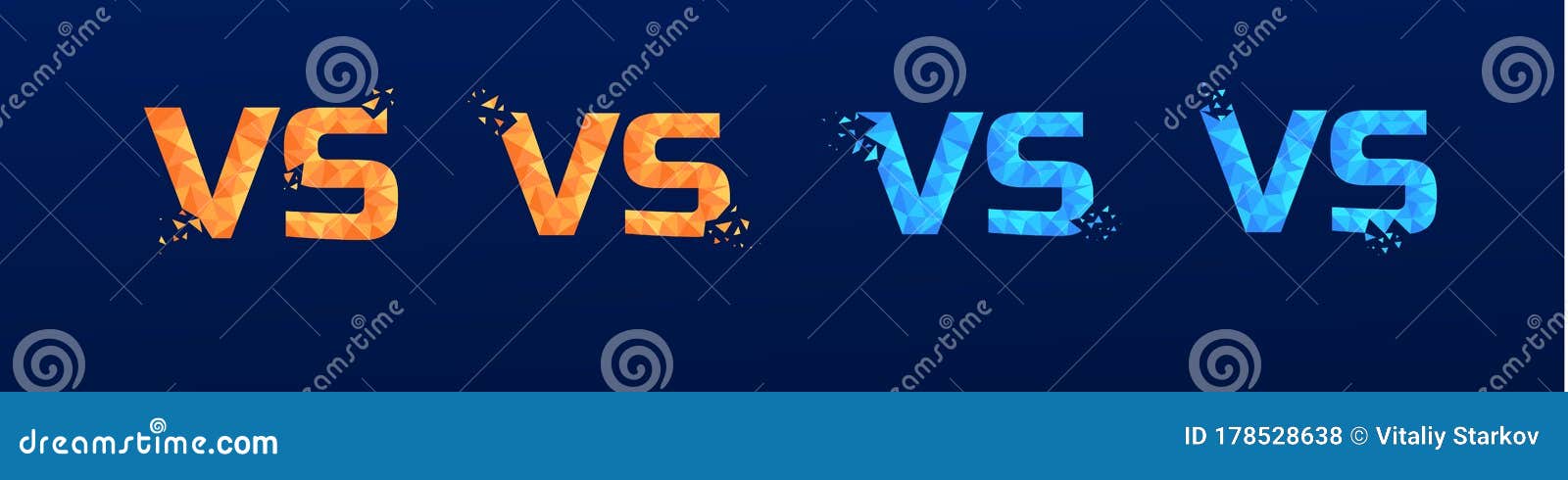 Set of Vector VS Orange and Blue Glittering Symbol on Black Polygonal ...
