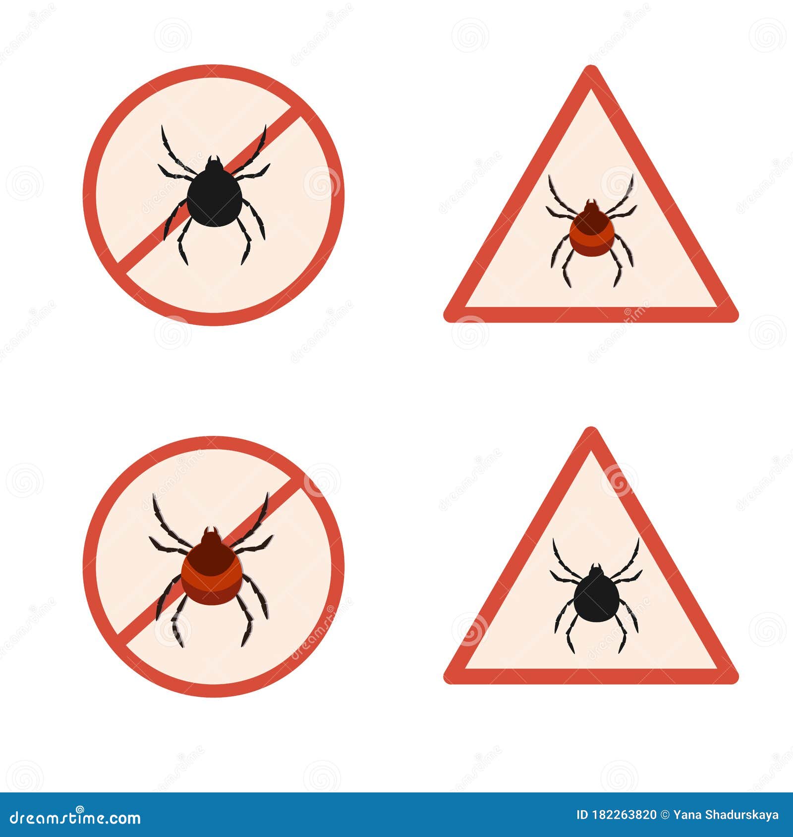A Set of Vector Warning Signs Against Ticks. Vector Graphics. Stock ...