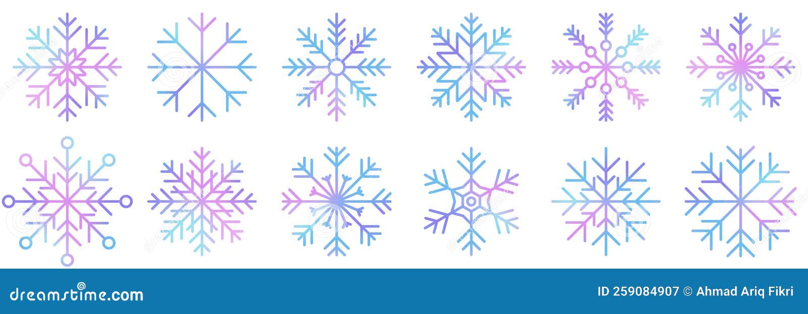 Set of Vector Watercolor Snowflakes. Collection of Artistic Snowflakes ...