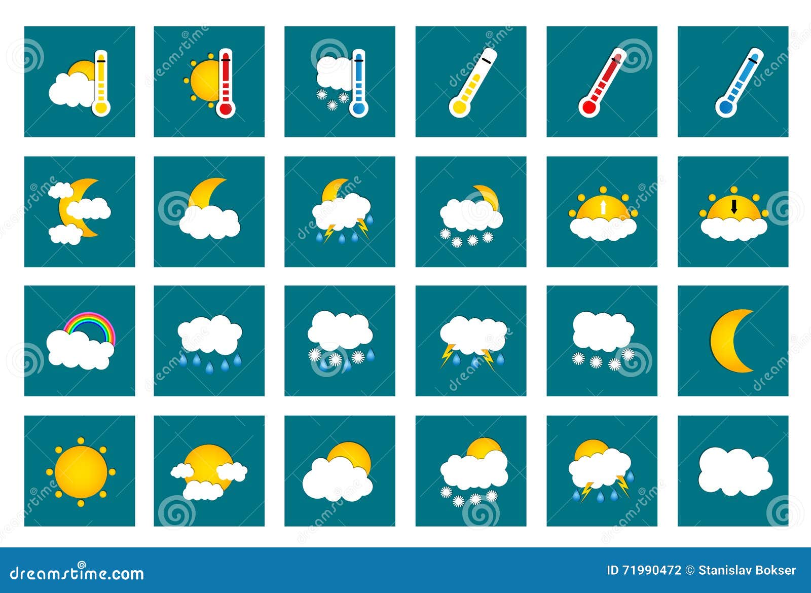 Set of 24 Vector Weather Square Colored Window Style Flat Icons on ...