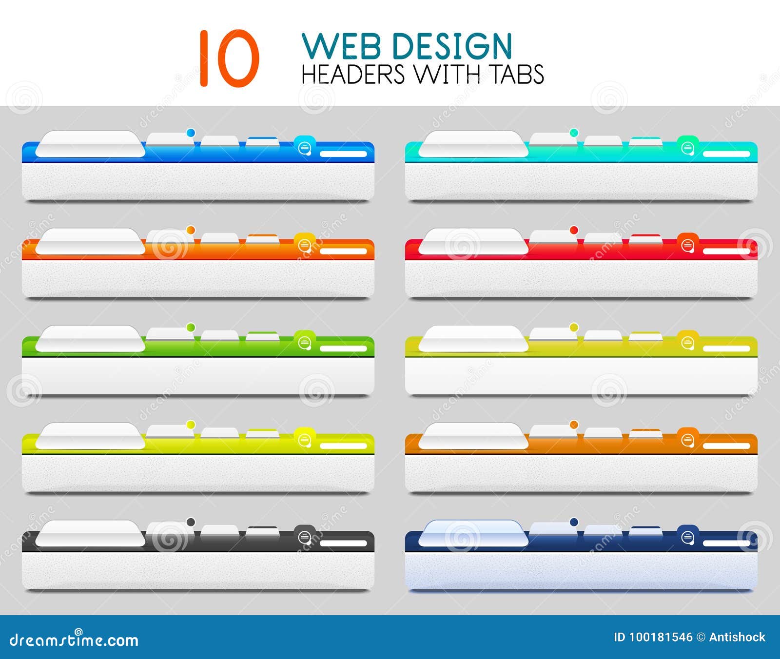 Set of Vector Web Site Headers with Tabs Stock Vector - Illustration of blue, modern: 100181546
