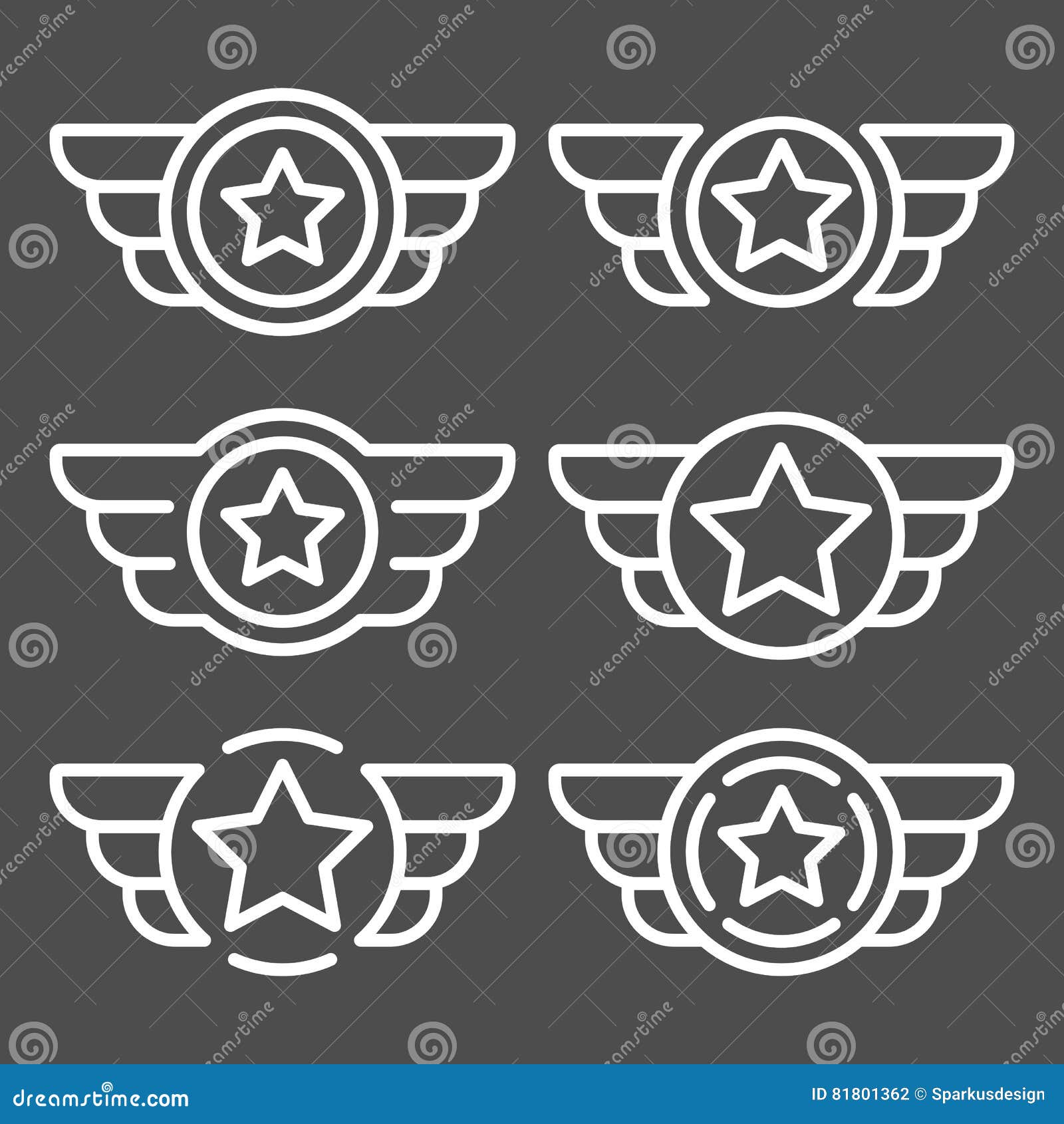 Set of the Vector White Emblems with Wings Stock Vector - Illustration ...