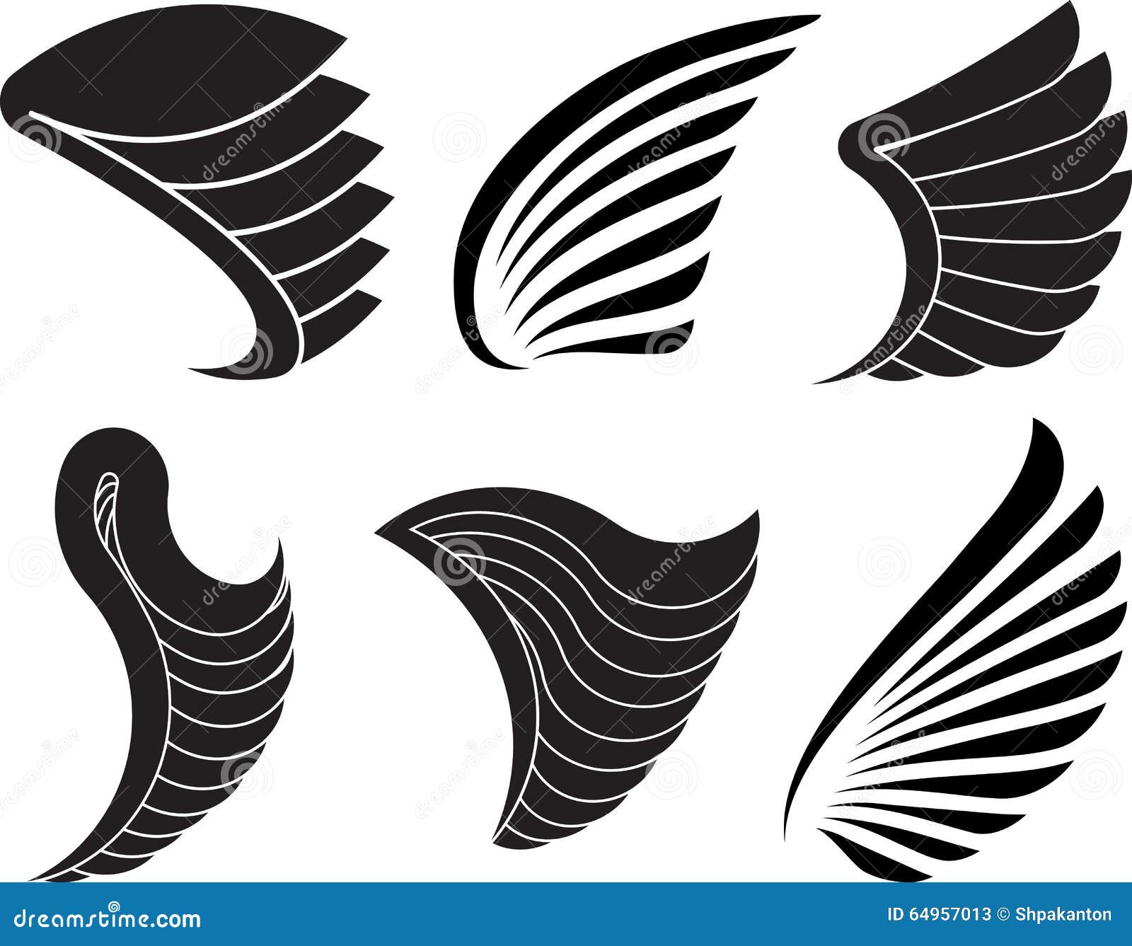 Set of 6 Vector Wings for Your Design. Stock Vector - Illustration of ...