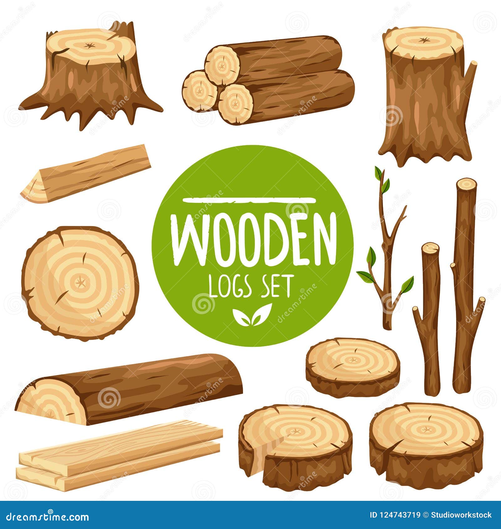 Set of vector wood logs stock vector. Illustration of material - 124743719