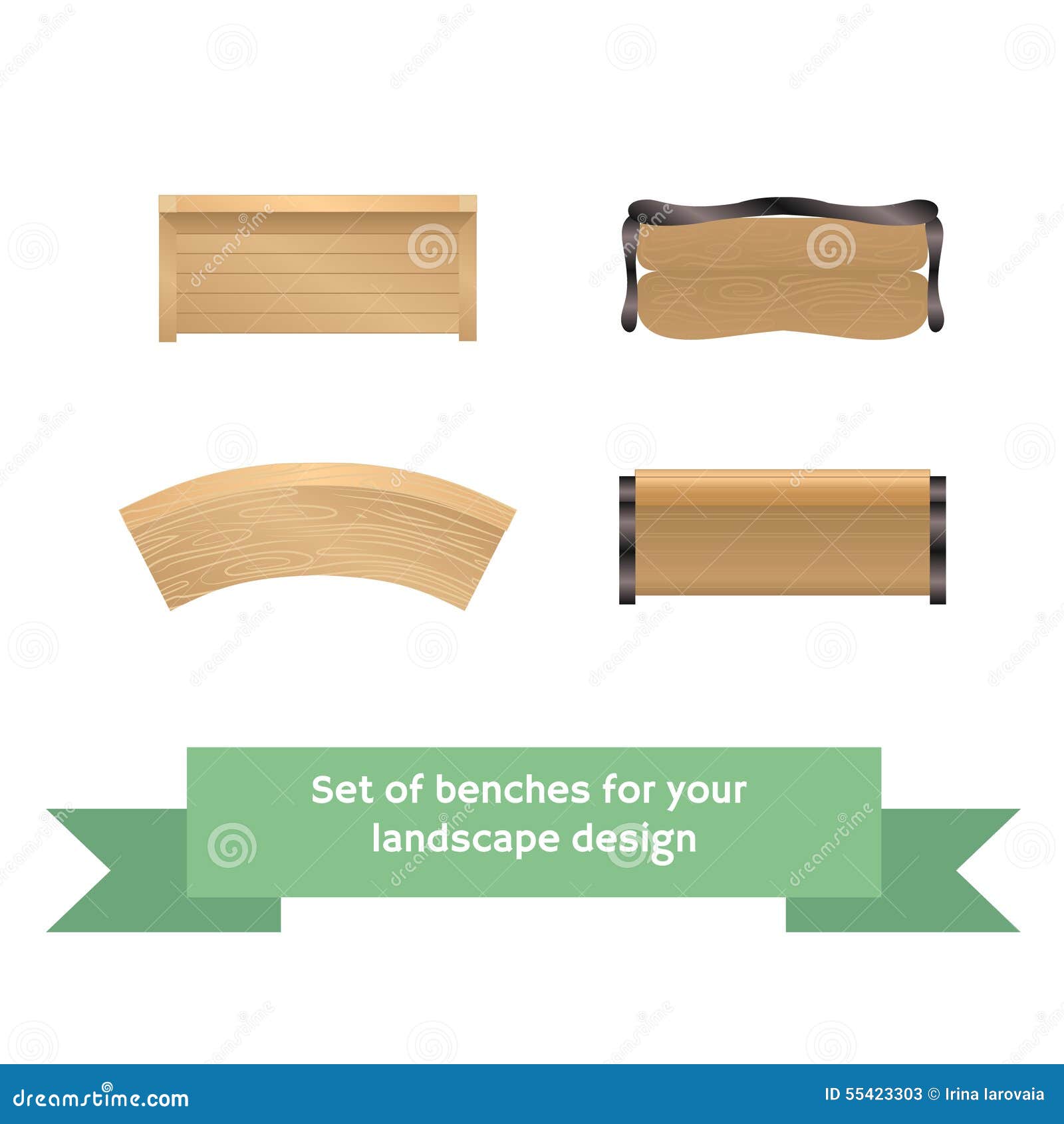 Set of Vector Wooden Benches. Stock Vector - Illustration of furniture ...