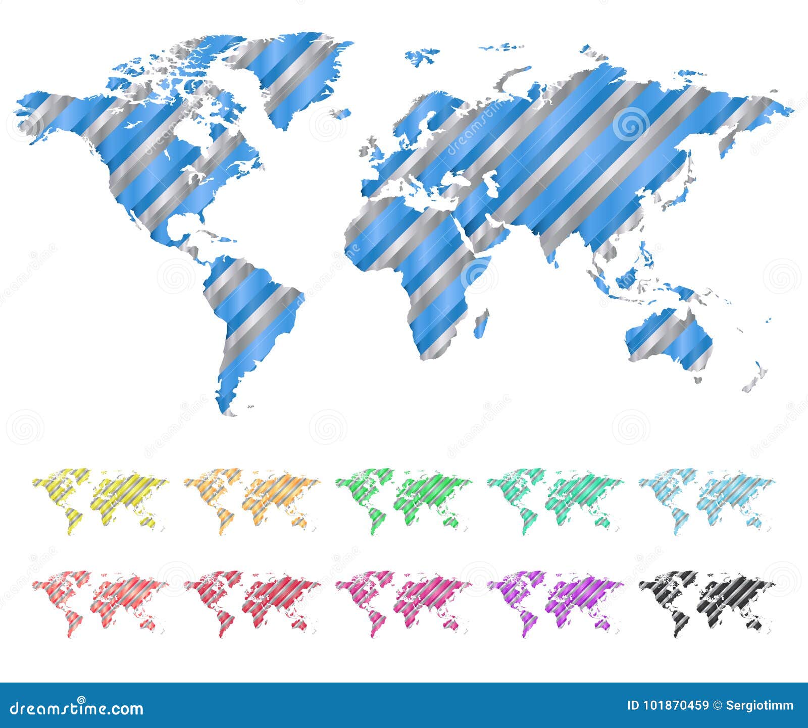Set of Vector World Maps Made of Glossy Multicolored Stripes and Stock ...