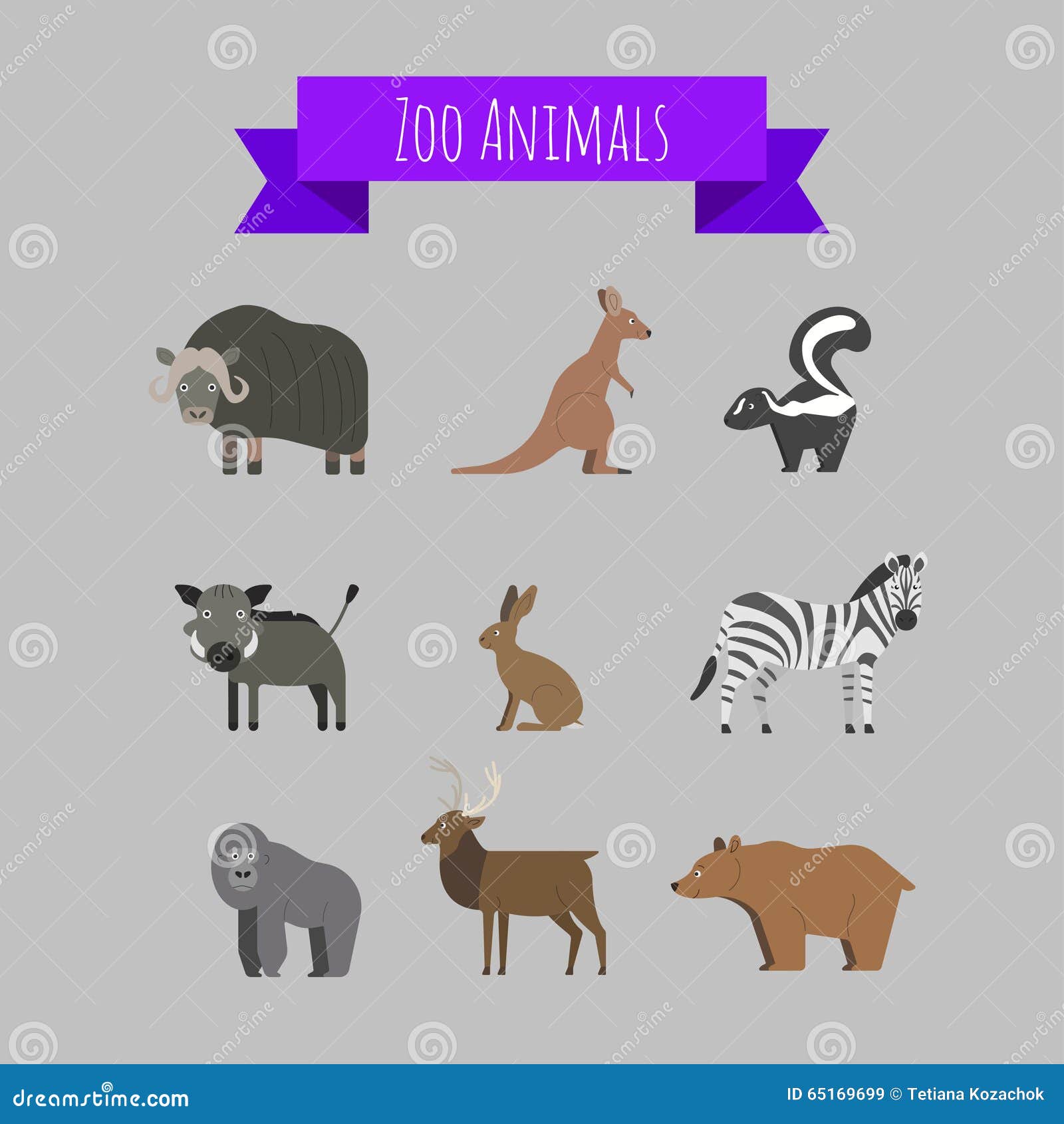 Set of Vector Zoo Wild Animals Stock Vector - Illustration of character ...