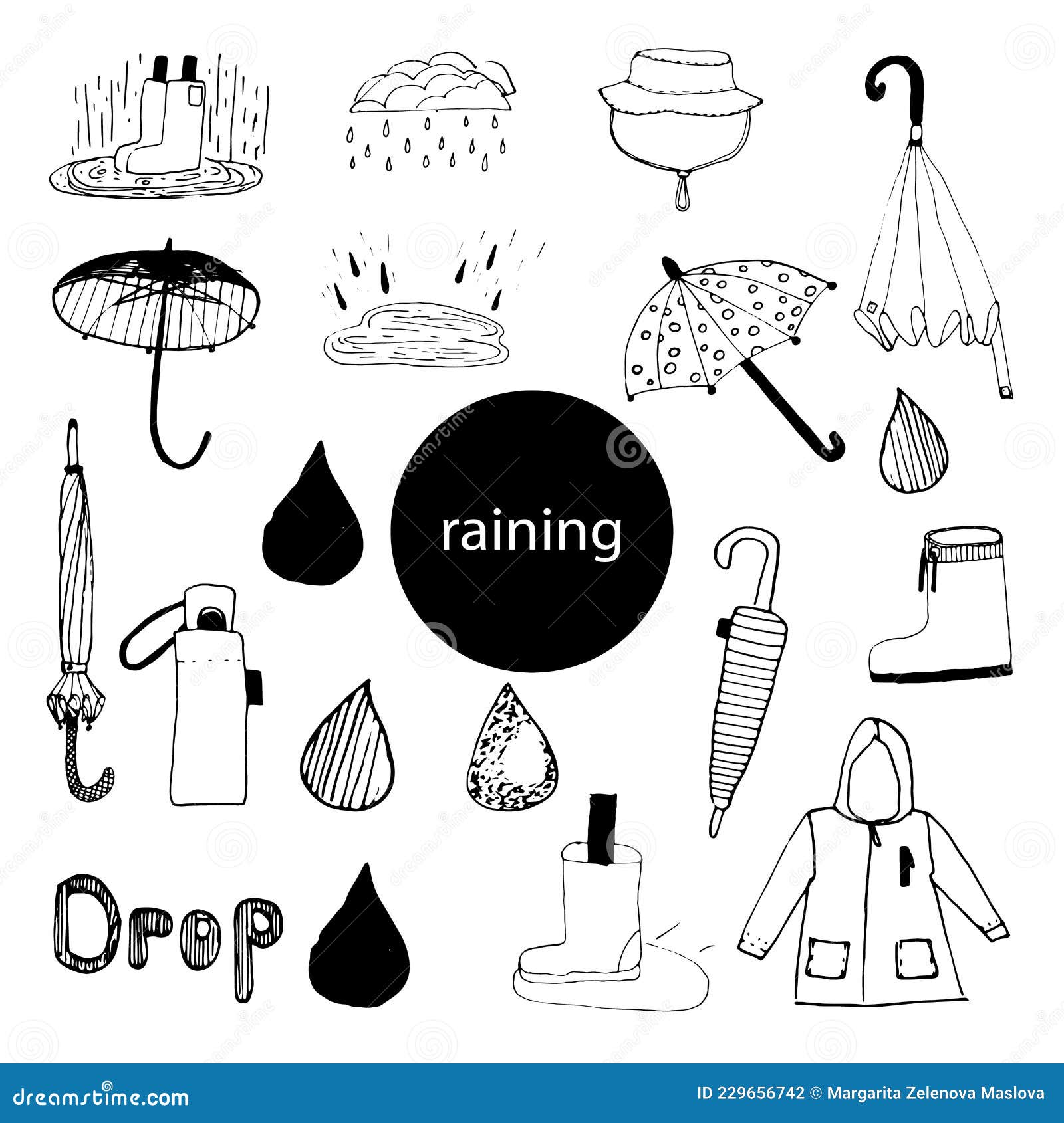 A Set of Vectors on the Theme of Rain Stock Vector - Illustration of ...