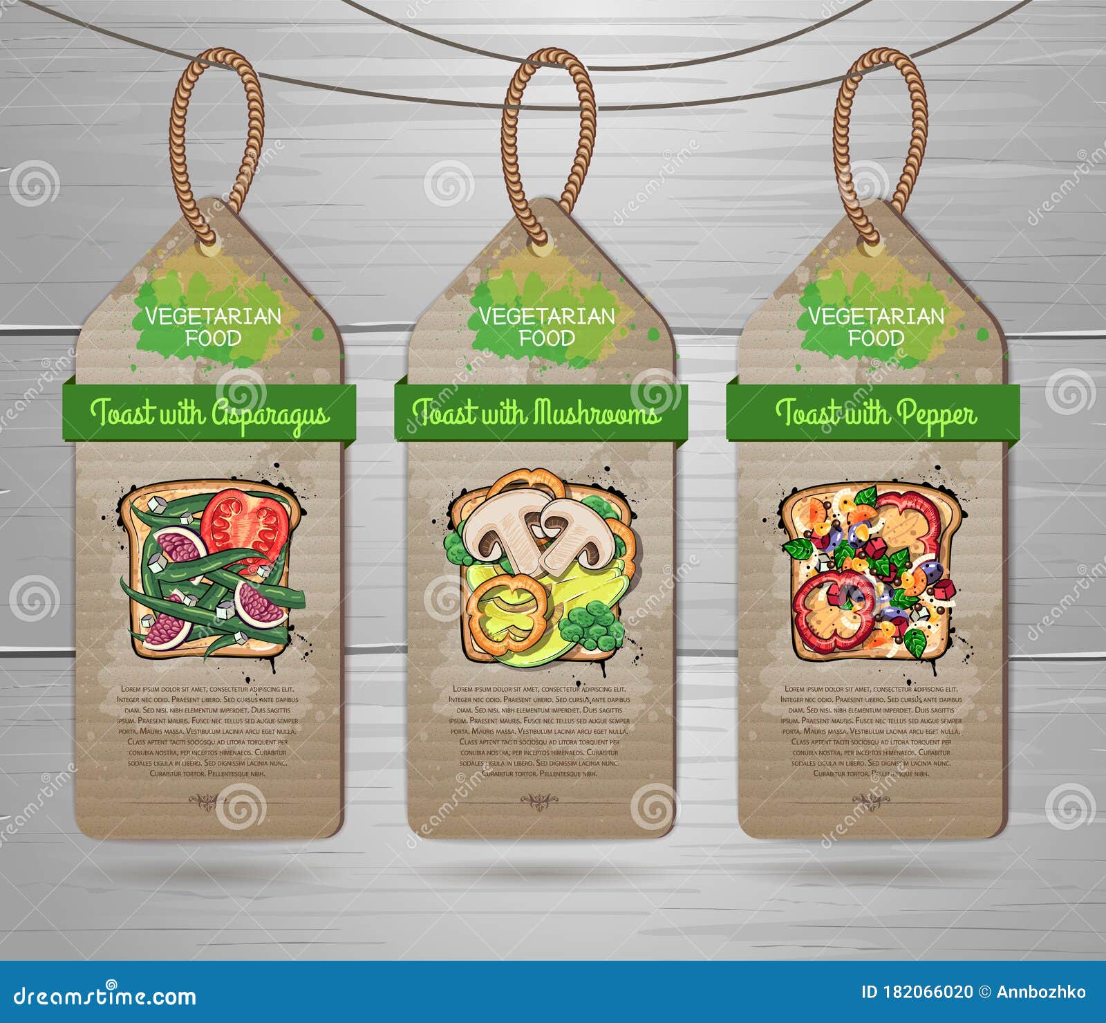 Set of Vegan Labels with Vegetarian Toasts Menu Design. Restaurant Menu ...