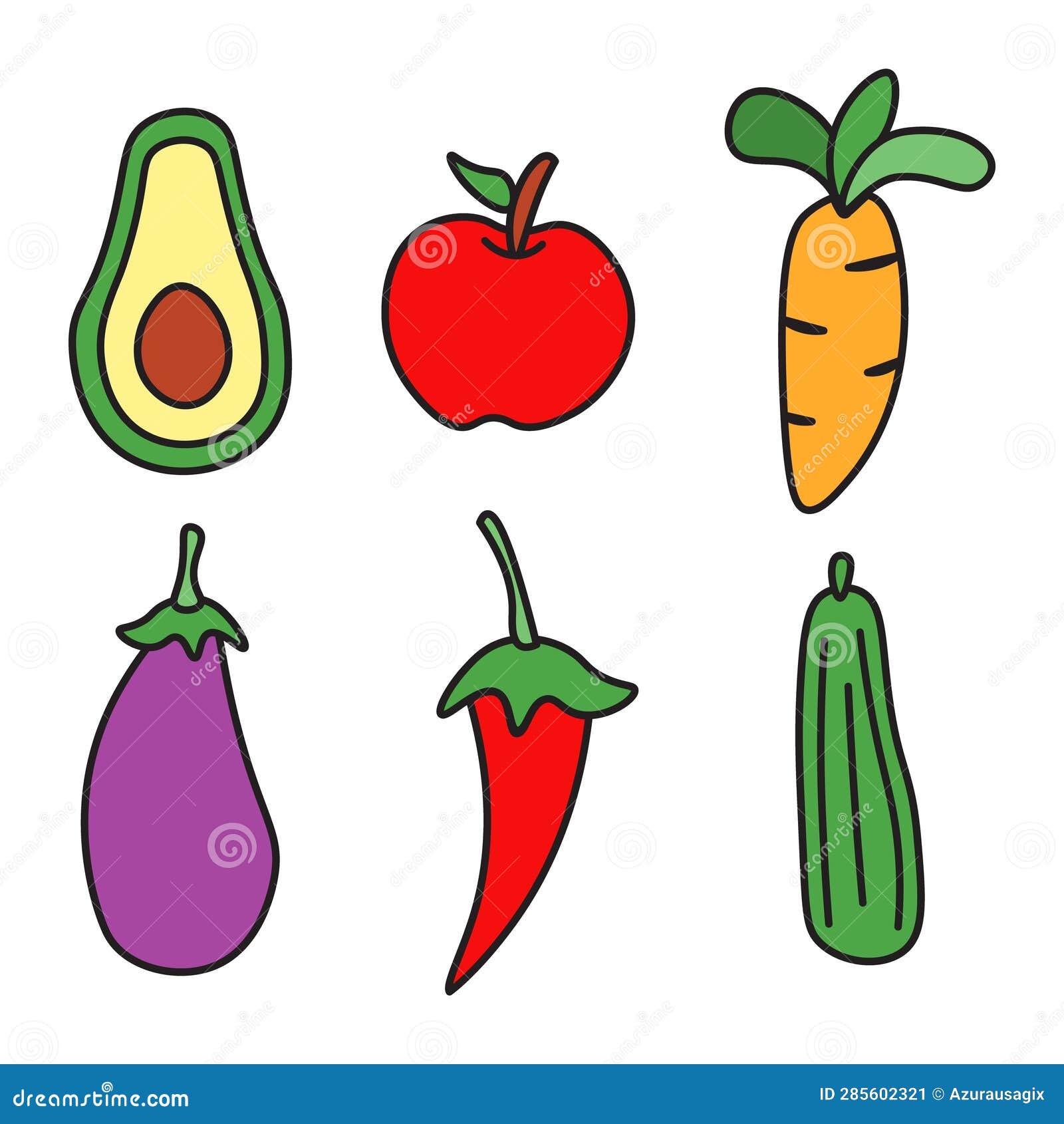 Set of Vegetables and an Apple Vector Illustrations Stock Vector ...