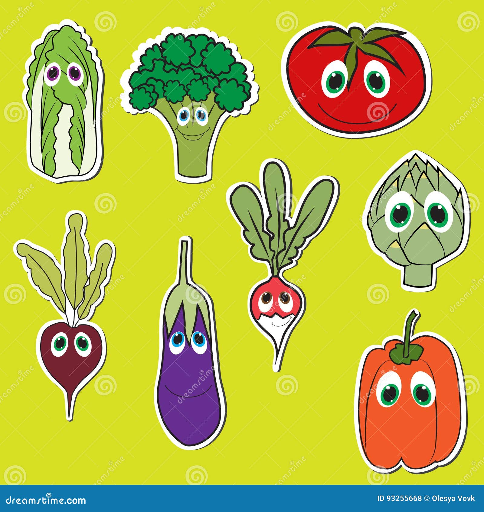 Set of Vegetables with Eyes. Cute Doodle Vegetables in Flat Style ...