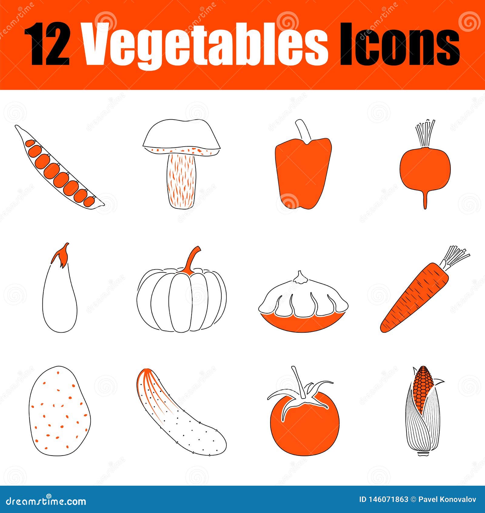 Set of 12 Vegetables Icons stock vector. Illustration of pictogram ...