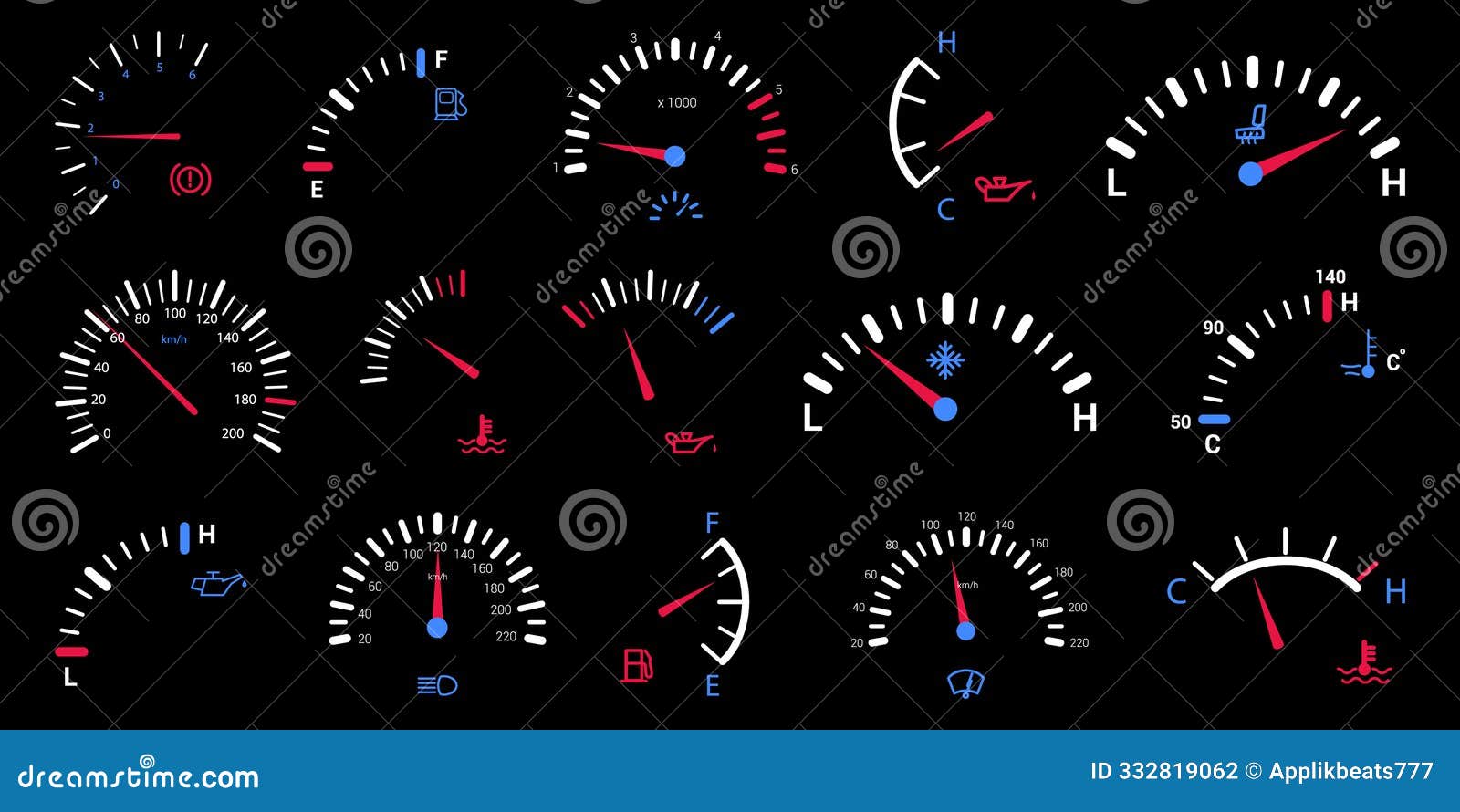 Set of Vehicle Indicator Panel. Speedometer, Fuel Indicator ...