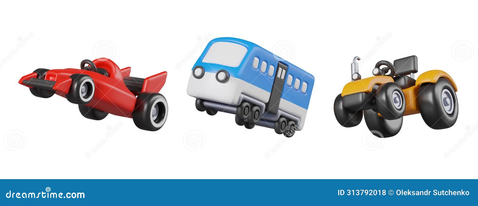 Set of Vehicles in Motion. Realistic Racing Car, Train, Tractor Stock ...