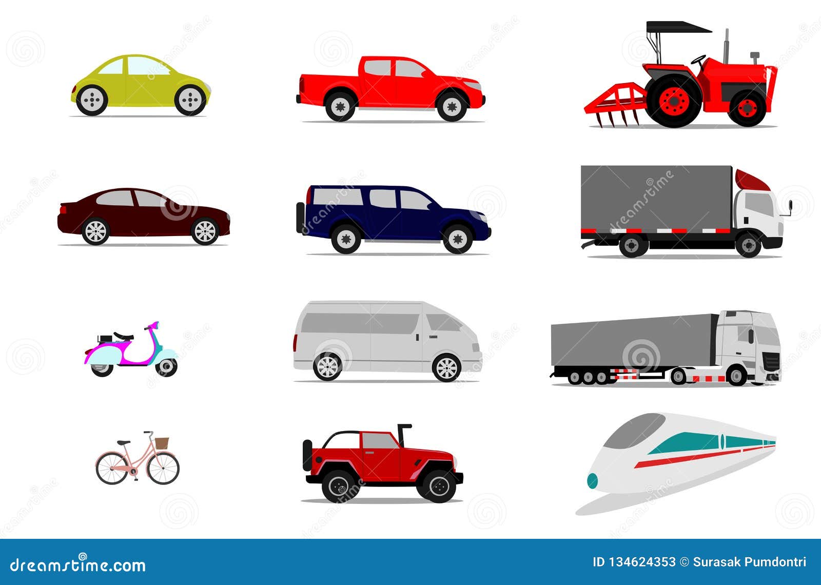 Set of Vehicles on White Background,isolated Collection of ...
