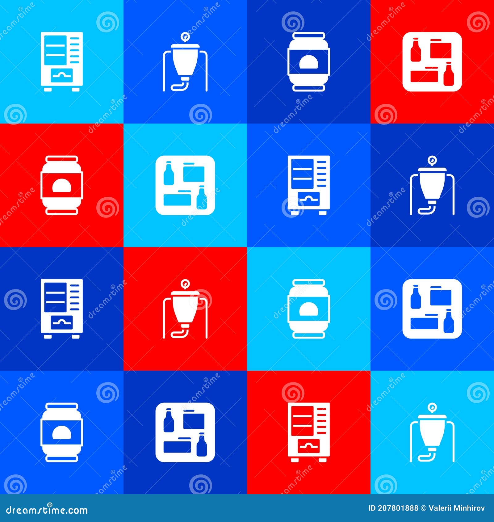 Set Vending Machine, Beer Brewing Process, Can and Menu Icon. Vector ...