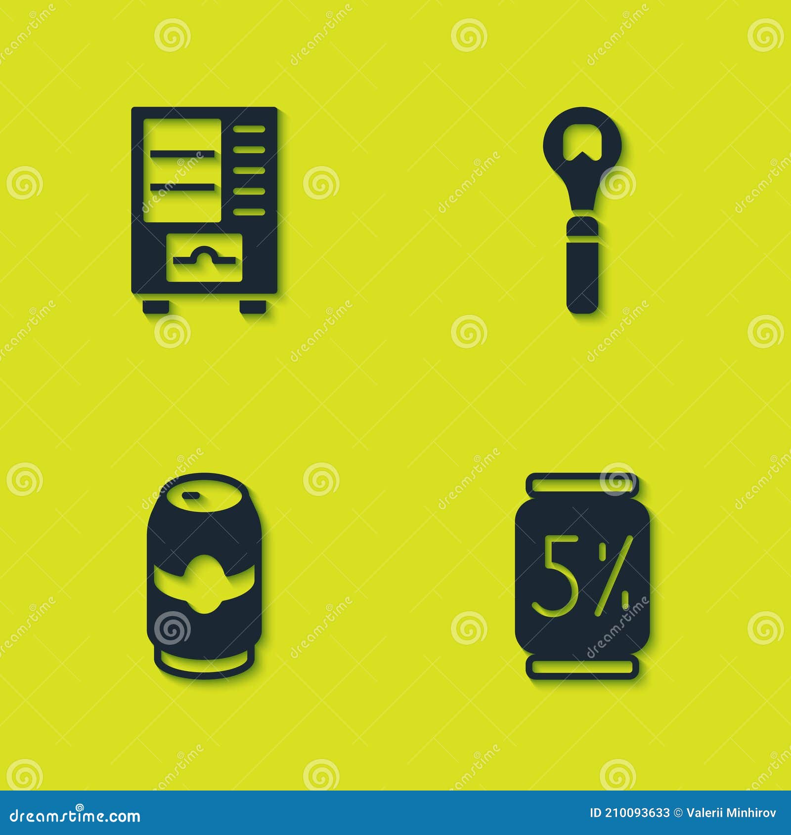 Set Vending Machine, Beer Can, and Bottle Opener Icon. Vector Stock ...