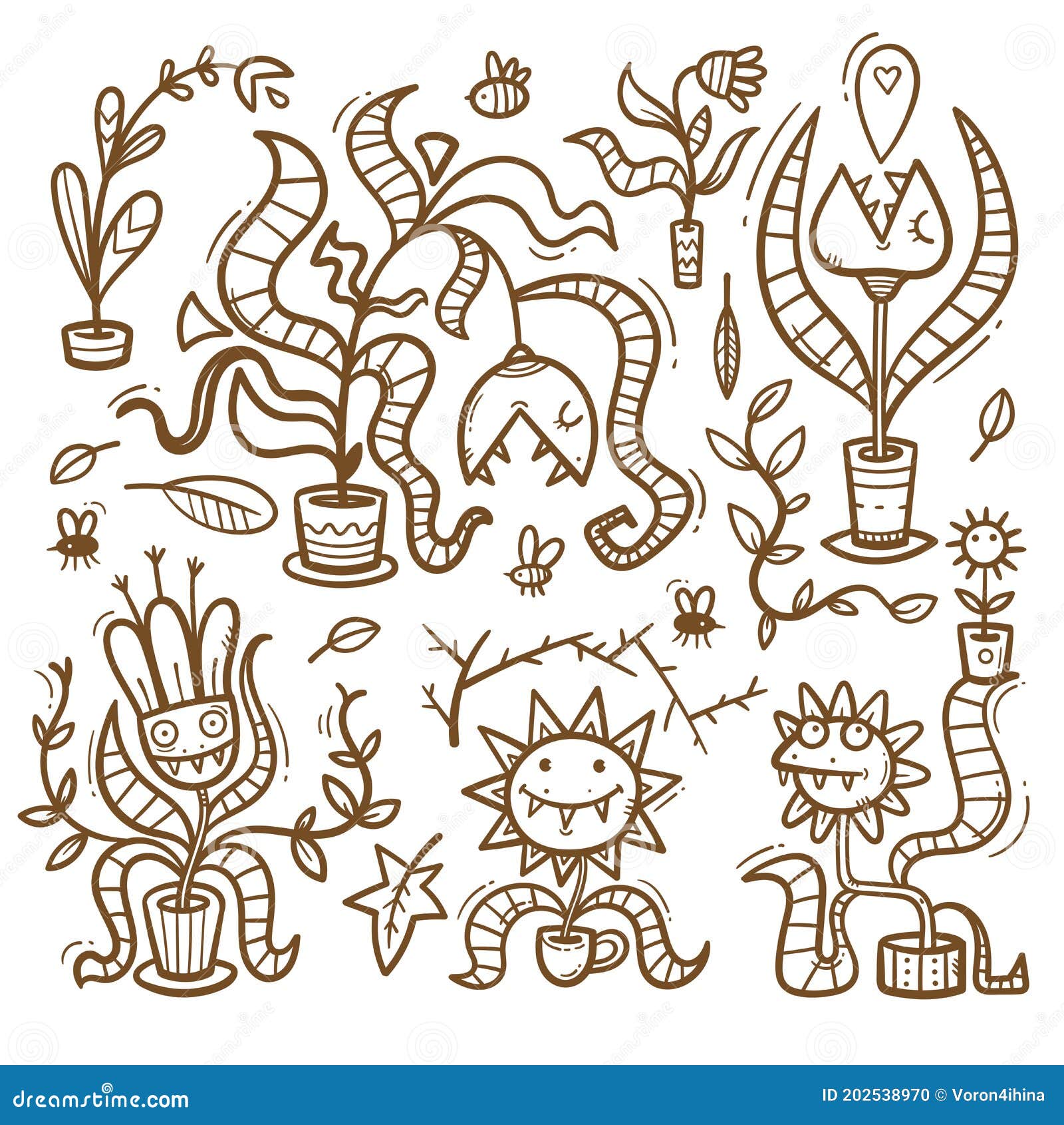 Set with Venus Flytraps. Monsters Plants Print. Comic Drawing of ...