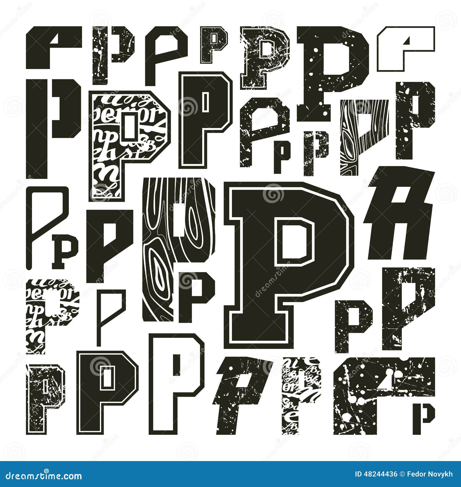 Set versions of letters P stock vector. Illustration of shabby - 48244436