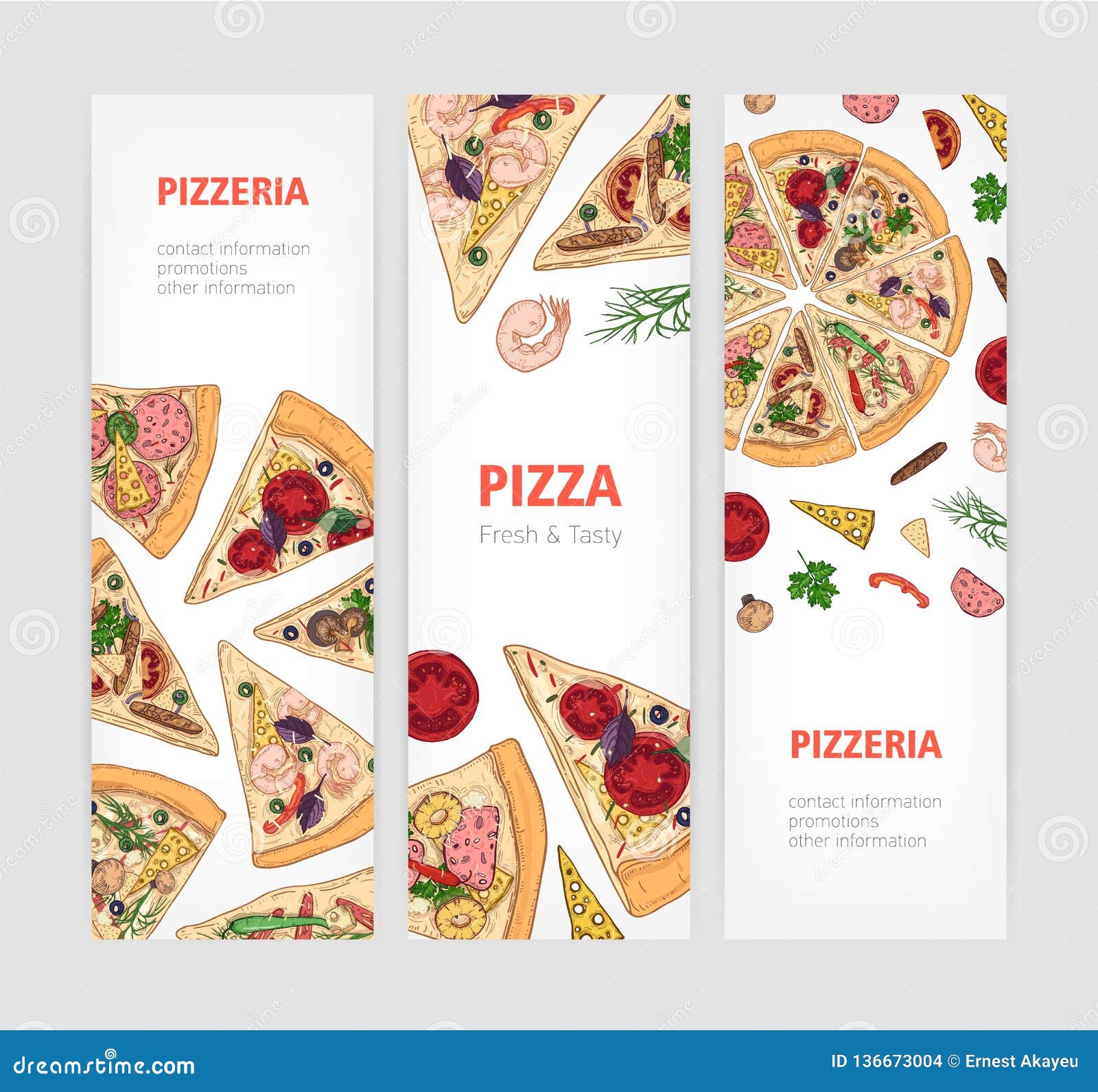 Set of Vertical Banner Templates with Appetizing Classical Pizza Cut ... Set of Vertical Banner Templates with Appetizing Classical Pizza Cut ...