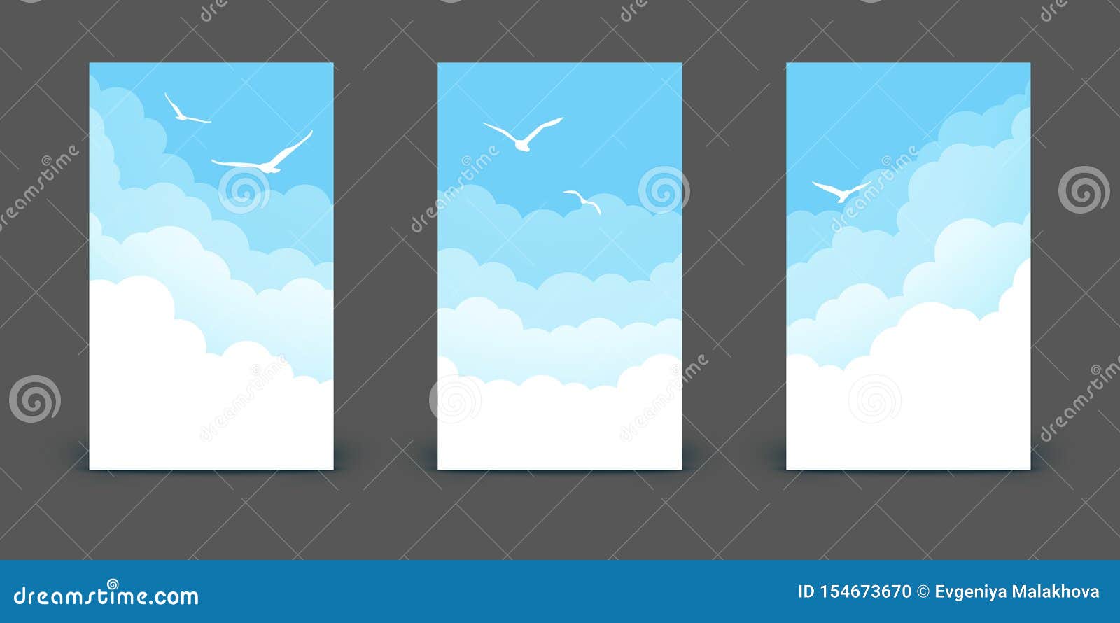 Set of Vertical Banners with Clouds and Birds on Blue Sky Stock Vector ...
