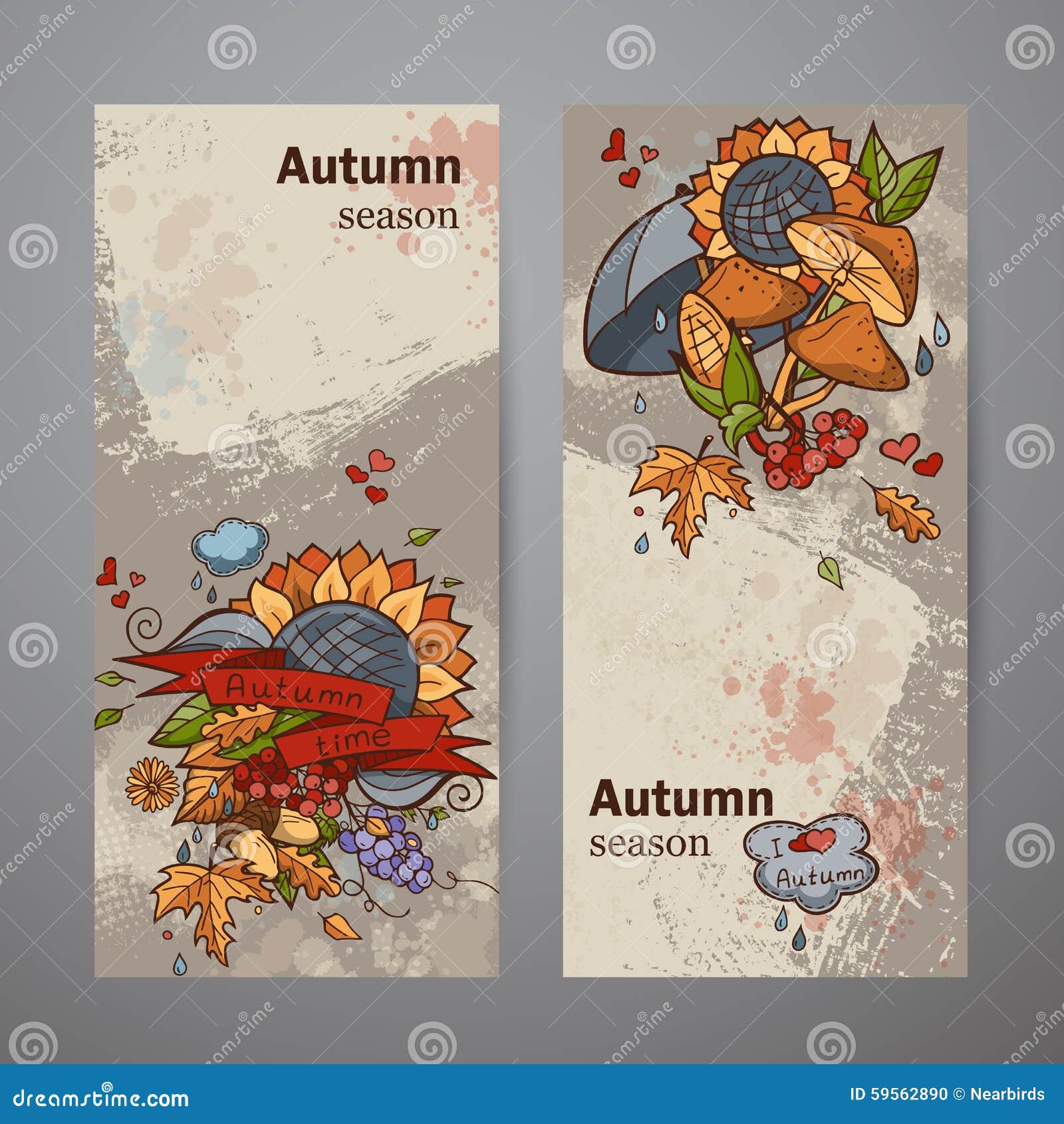 Set Vertical Banners of Colored Autumn Doodle Stock Vector ...