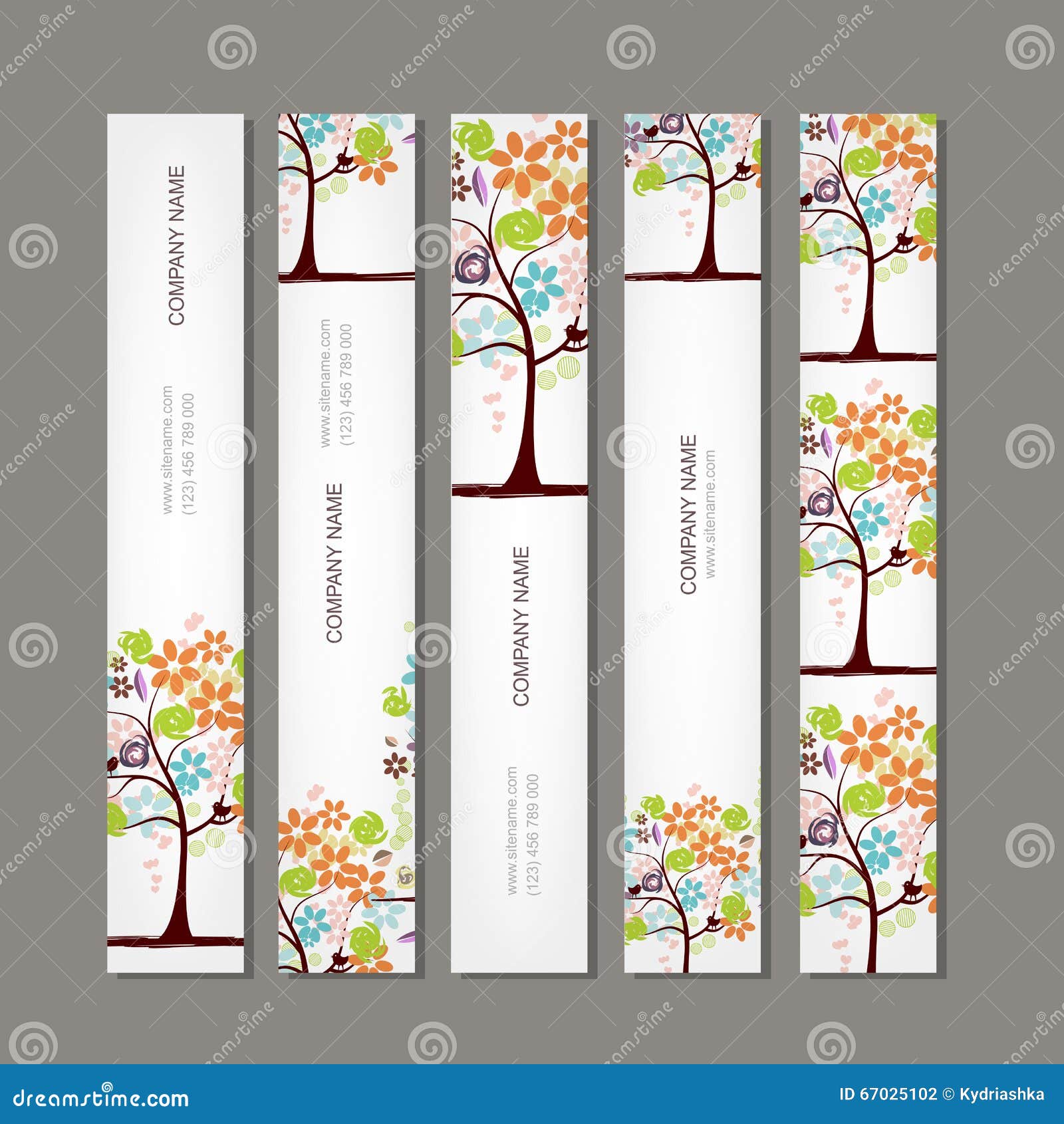 Set of Vertical Banners with Floral Tree Stock Vector - Illustration of ...