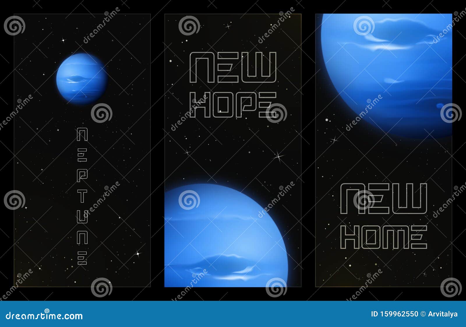 Set of Vertical Banners with Planet Neptune in Outer Space Stock Vector ...