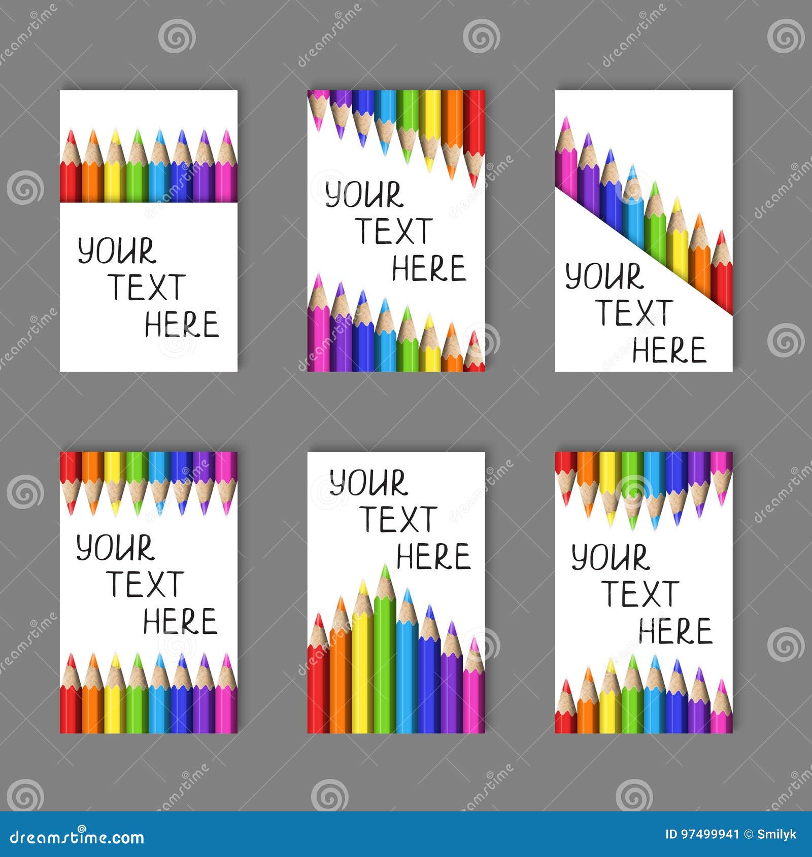 Set of Vertical Cards from Realistic Colorful Pencils on White Stock ...