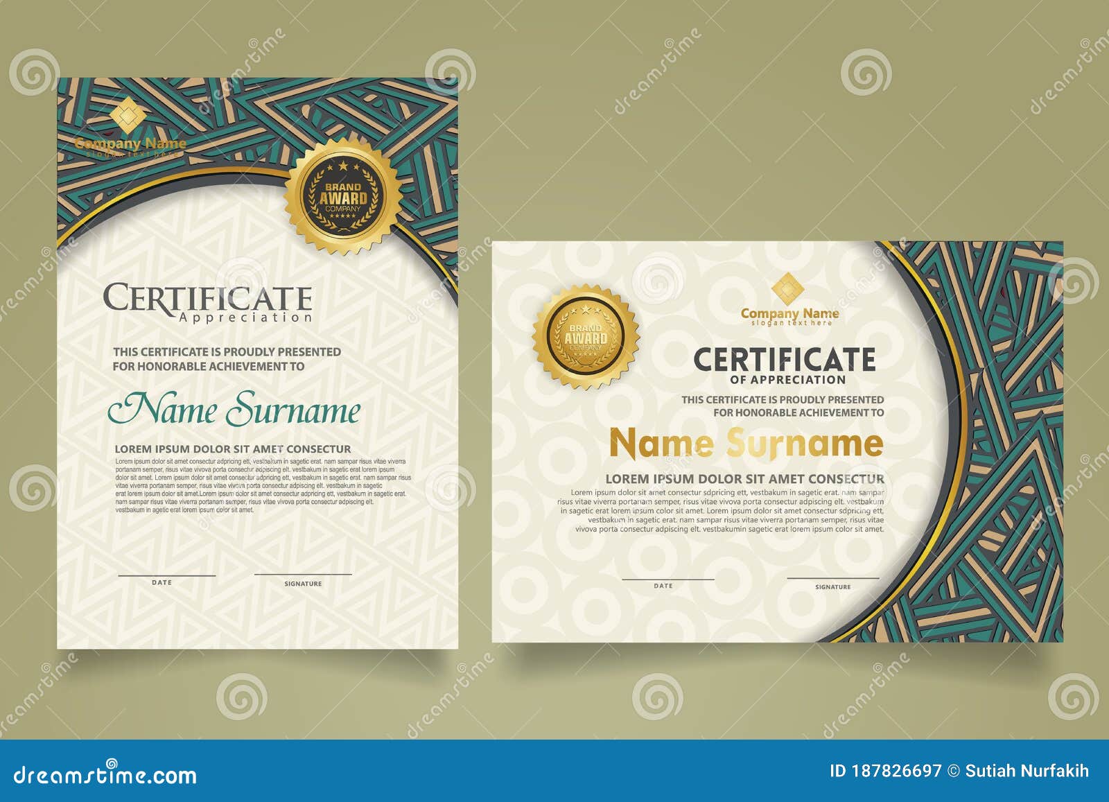 Set Vertical and Horizontal Certificate Template with Geometry Texture ...
