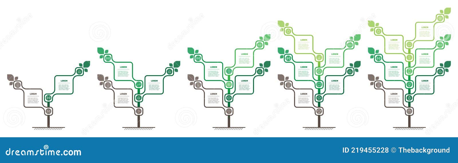 Set of Vertical Infographics in the Form of Trees with 2, 3, 4, 5 and 6 ...