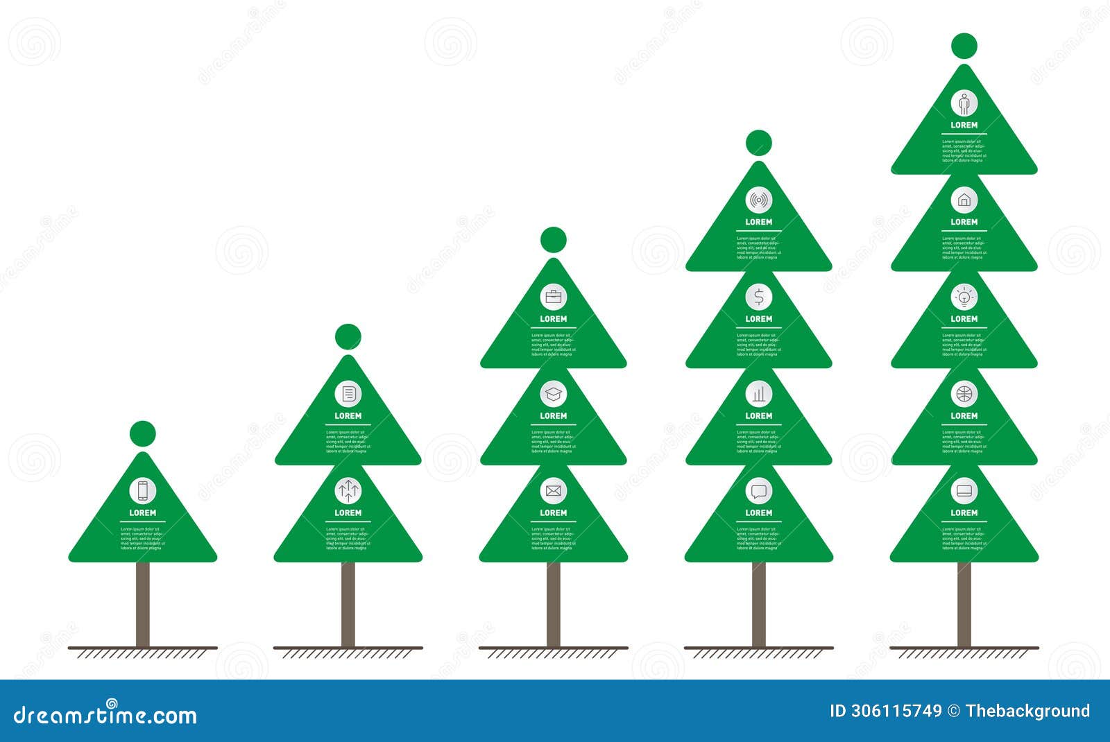 Set of Vertical Infographics or Timelines with 1, 2, 3, 4 and 5 Parts ...