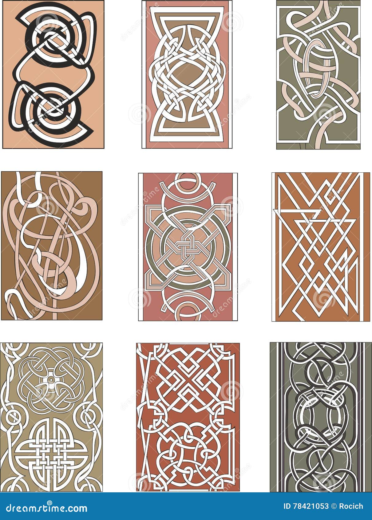 Set Of Vertical Knot Ornamental Patterns Vector Illustration ...
