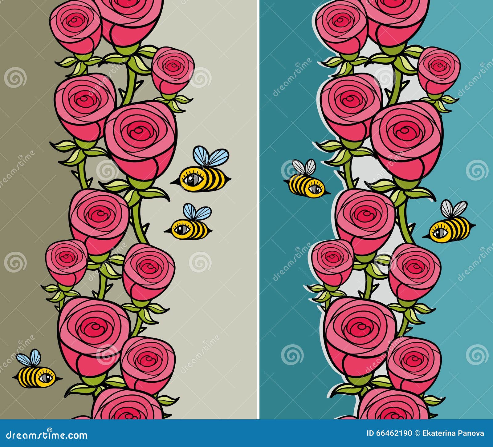 Set of Vertical Pattern with Flowers and Insects. Stock Vector ...