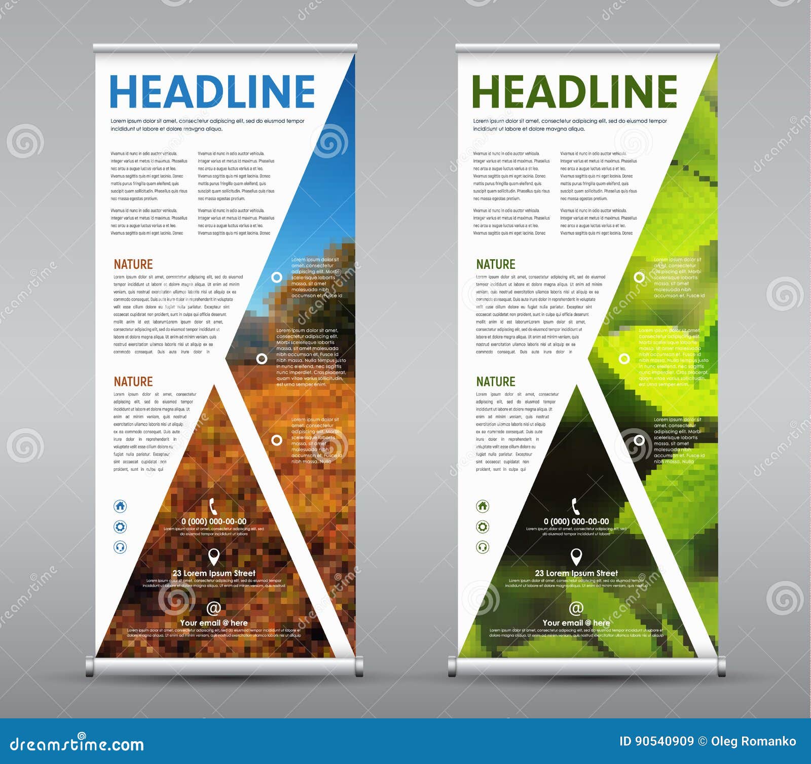 Set of Vertical Roll Up Banner with Triangular Design Elements Stock ...