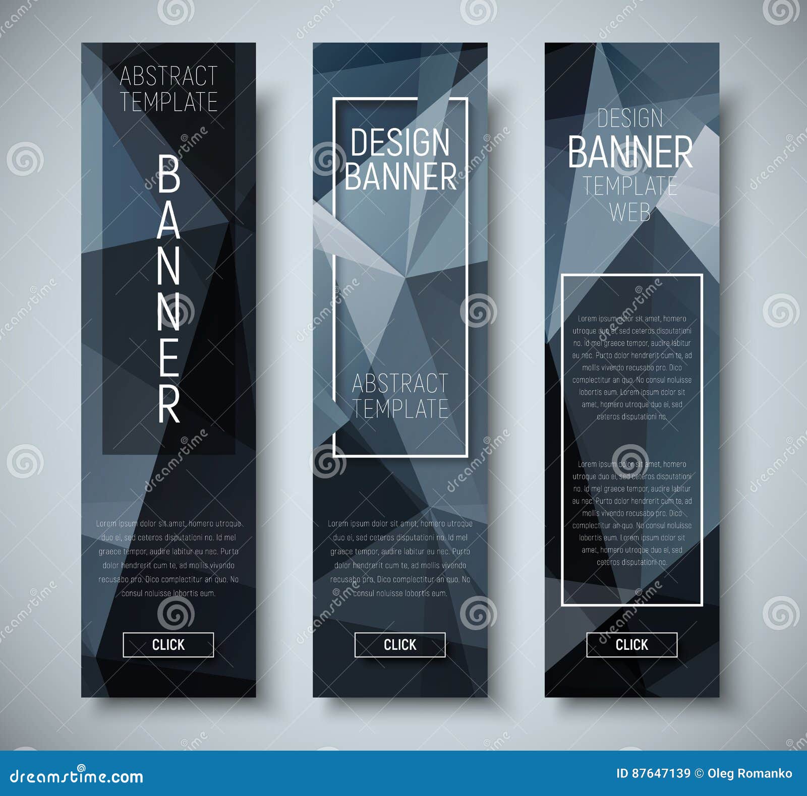 Set of Vertical Web Banners with Abstract Polygonal Black Background ...