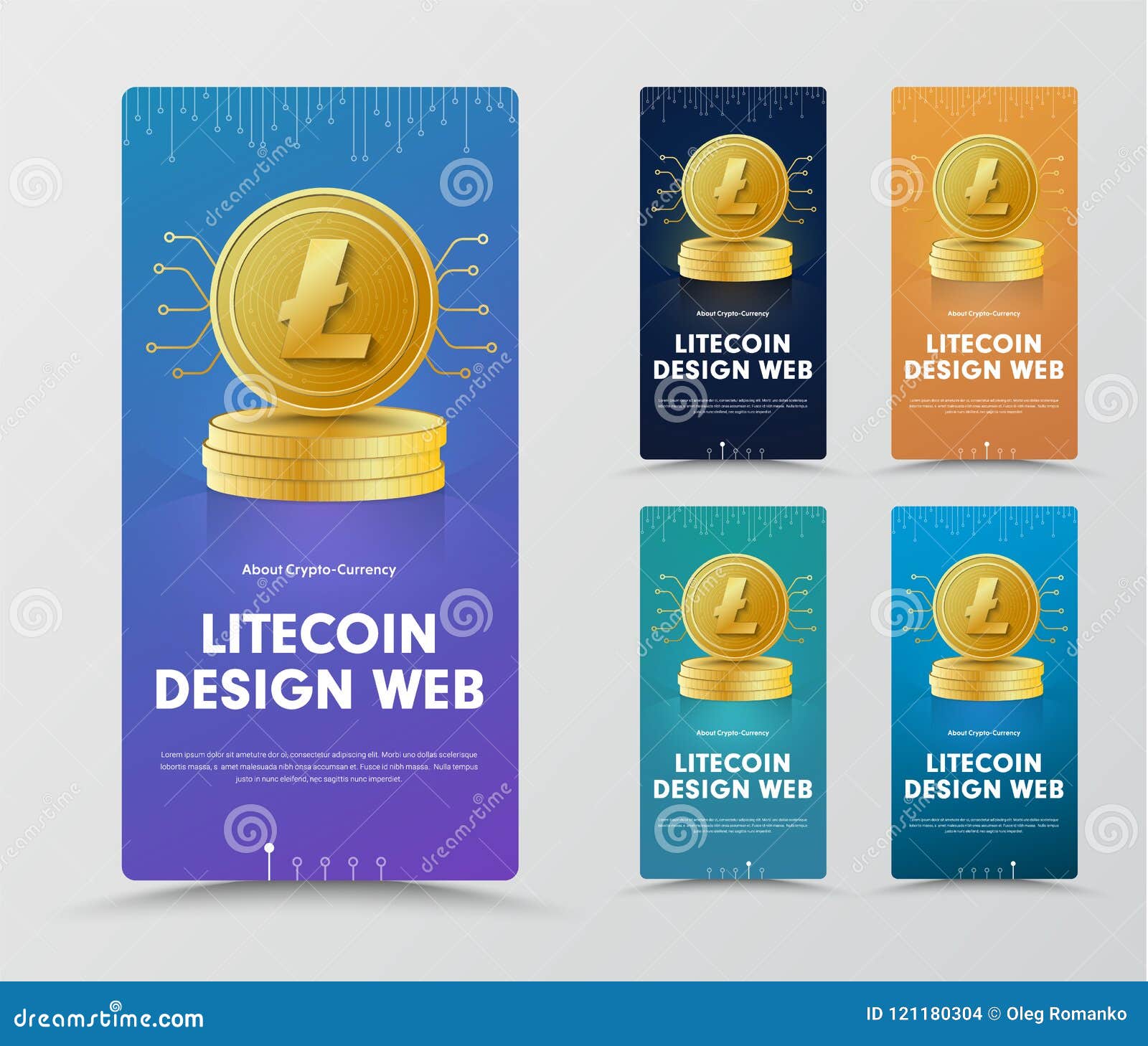 Set of Vertical Web Banners with a Gold Coin of Crypto Currency Stock ...
