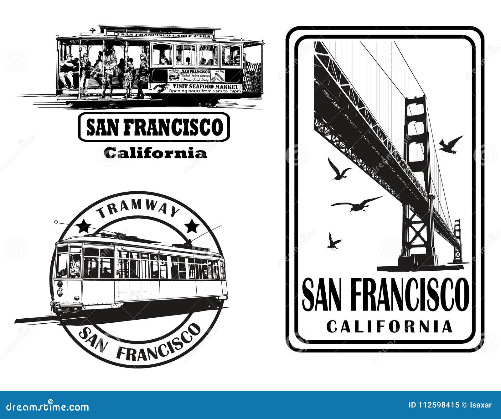 Set Of Very Detailed Logos About San Francisco Cartoon Vector ...