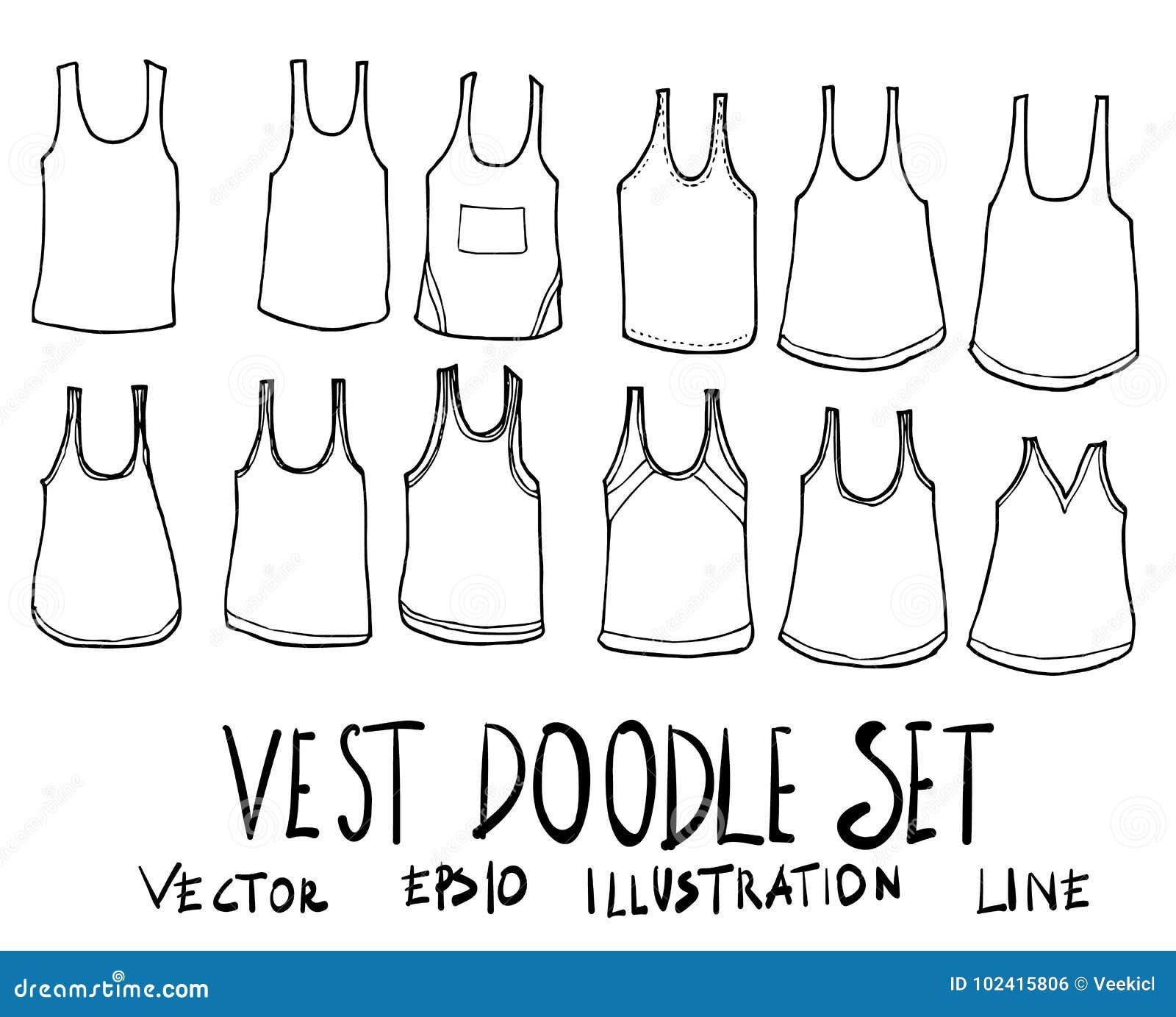 Set of Vest Illustration Hand Drawn Doodle Sketch Line Ep Stock ...