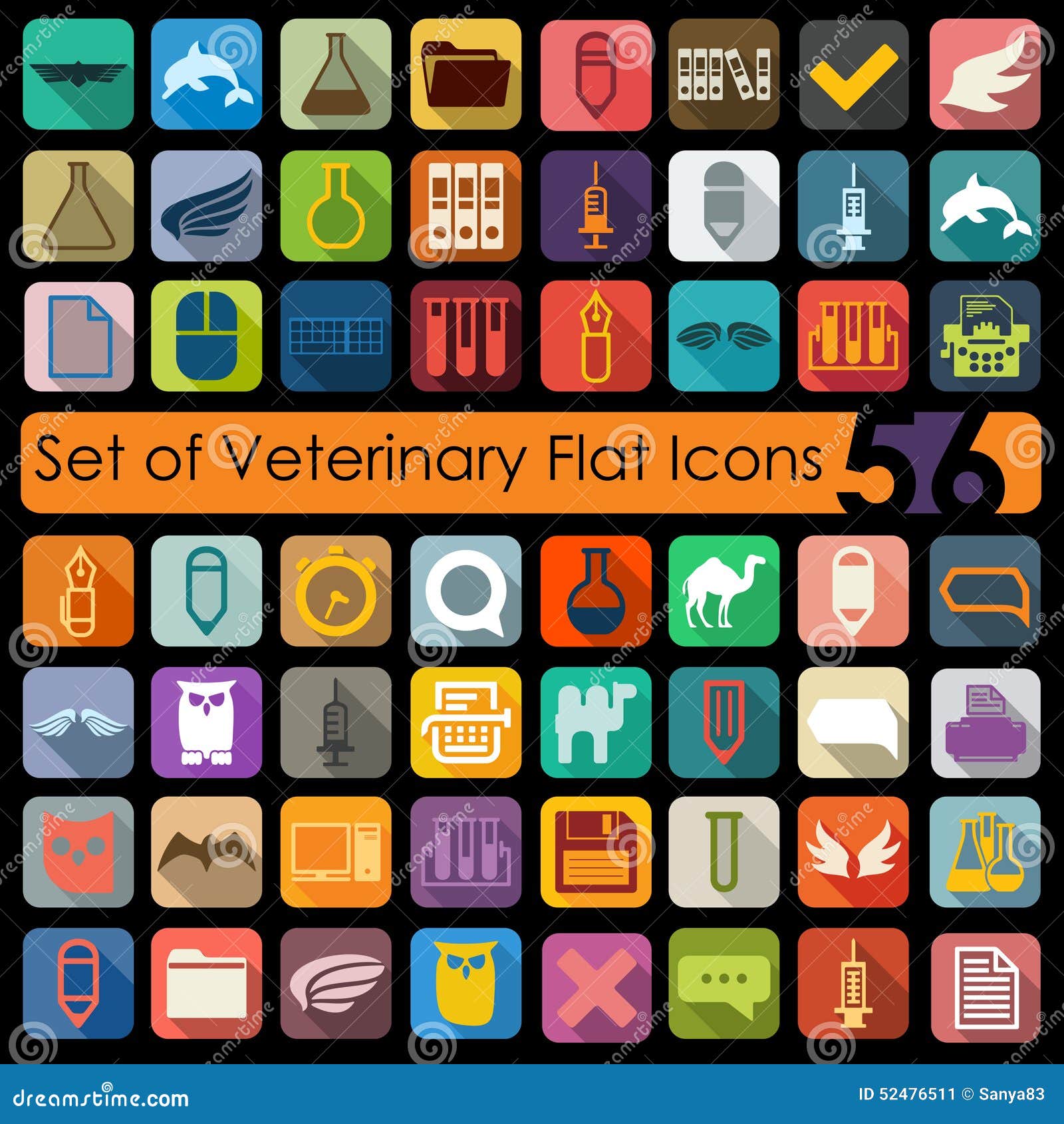 Set of Veterinary Flat Icons Stock Vector - Illustration of medical ...