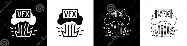 Set VFX Icon Isolated on Black and White Background. Vector Stock ...