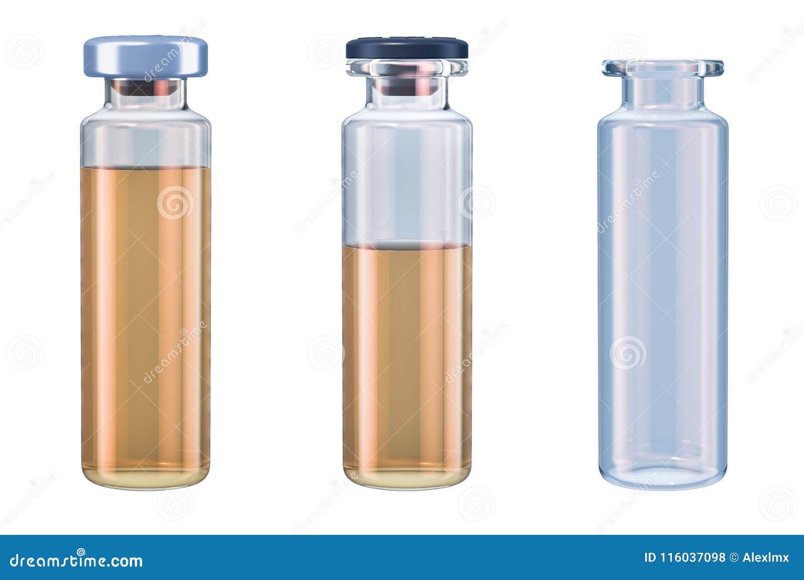 Set of Vials with Drug and Empty, 3D Rendering Stock Illustration ...