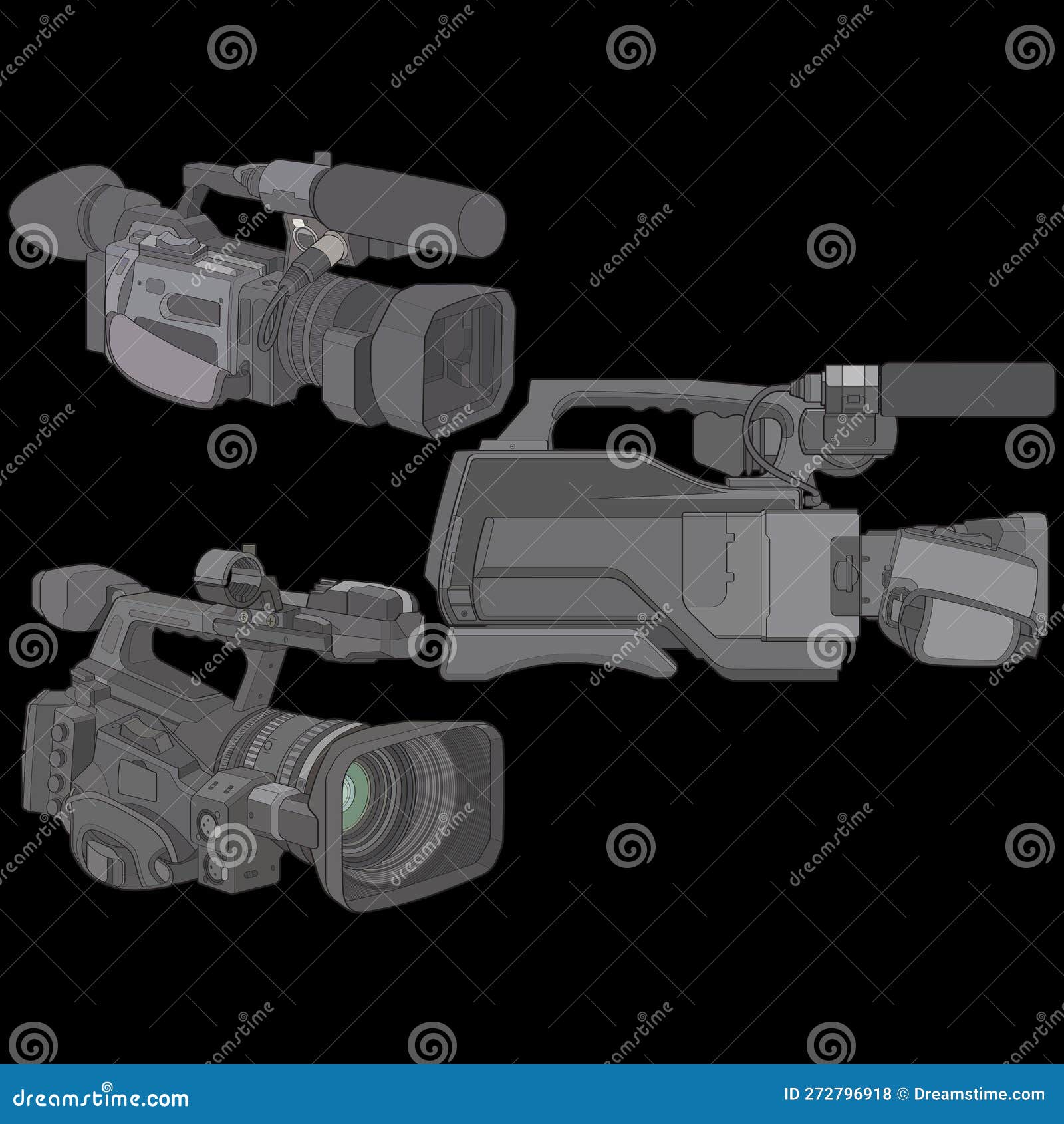 Set of Video Camera on a Black Background. Video Camera, Vector ...