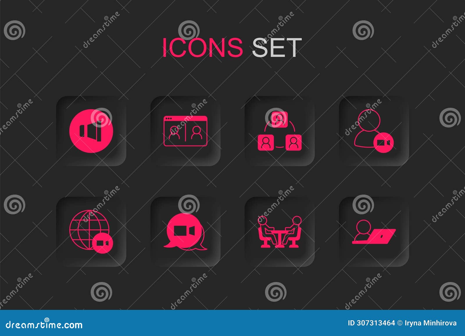 Set Video Chat Conference, Speaker Volume, Meeting, and Icon. Vector ...